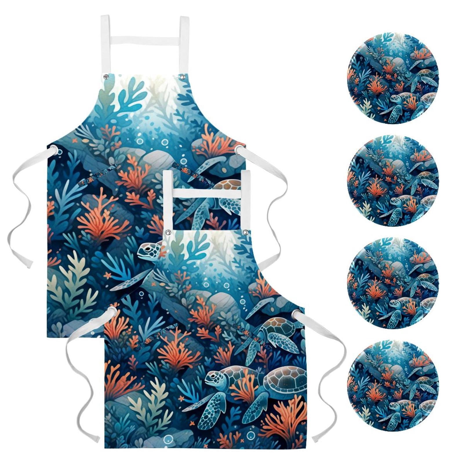 Aprons for Women Men Chef With Pockets - 2 Pack Turtle Art Adjustable ...