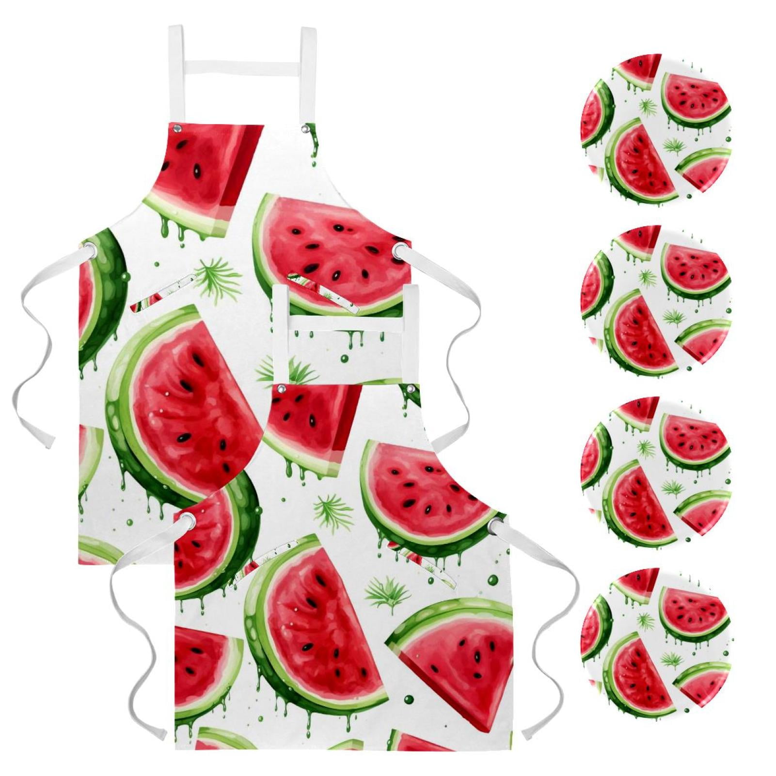 Aprons for Women Men Chef With Pockets - 2 Pack Watermelon Green Leaves ...