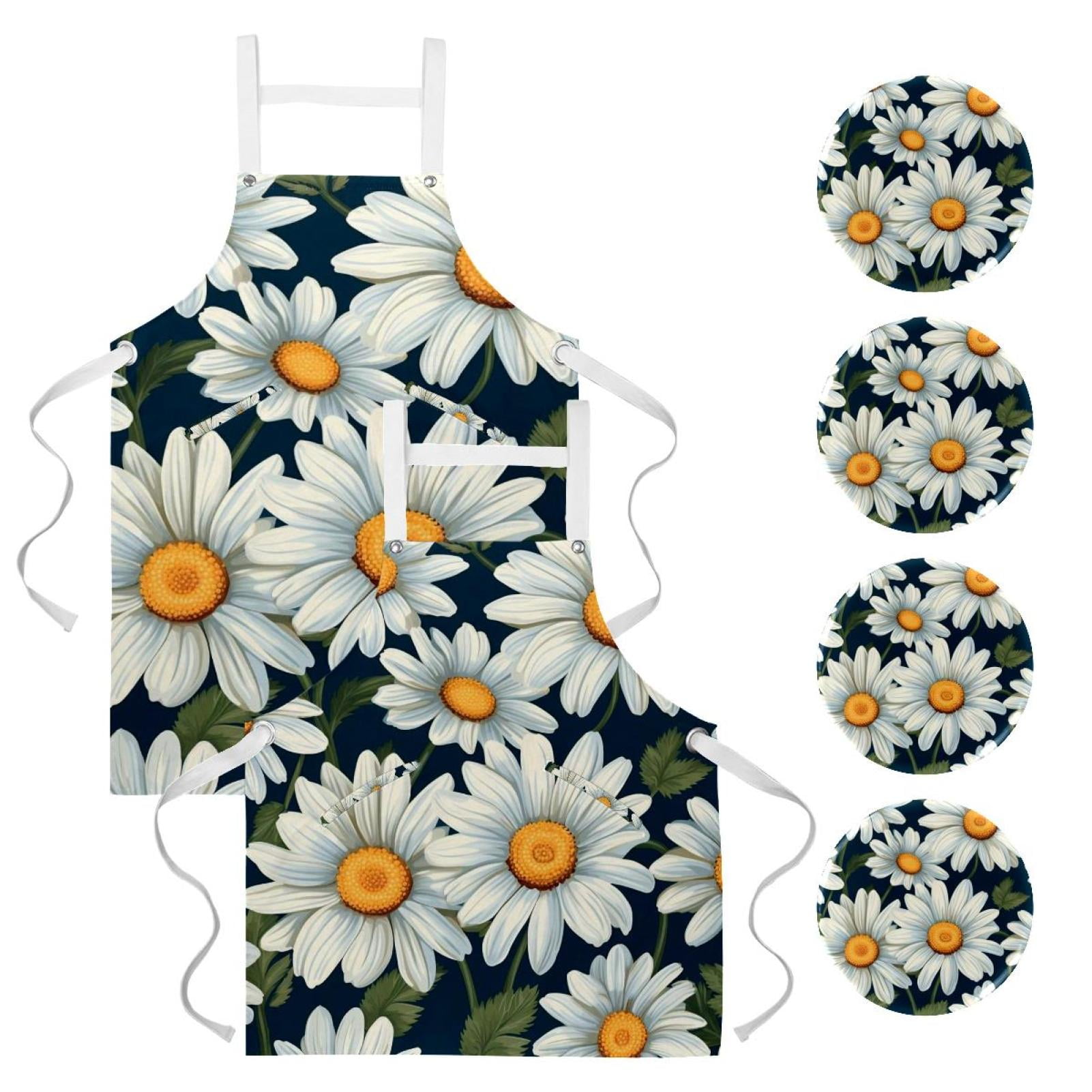 Aprons for Women Men Chef With Pockets - 2 Pack White Aesthetic Daisy ...