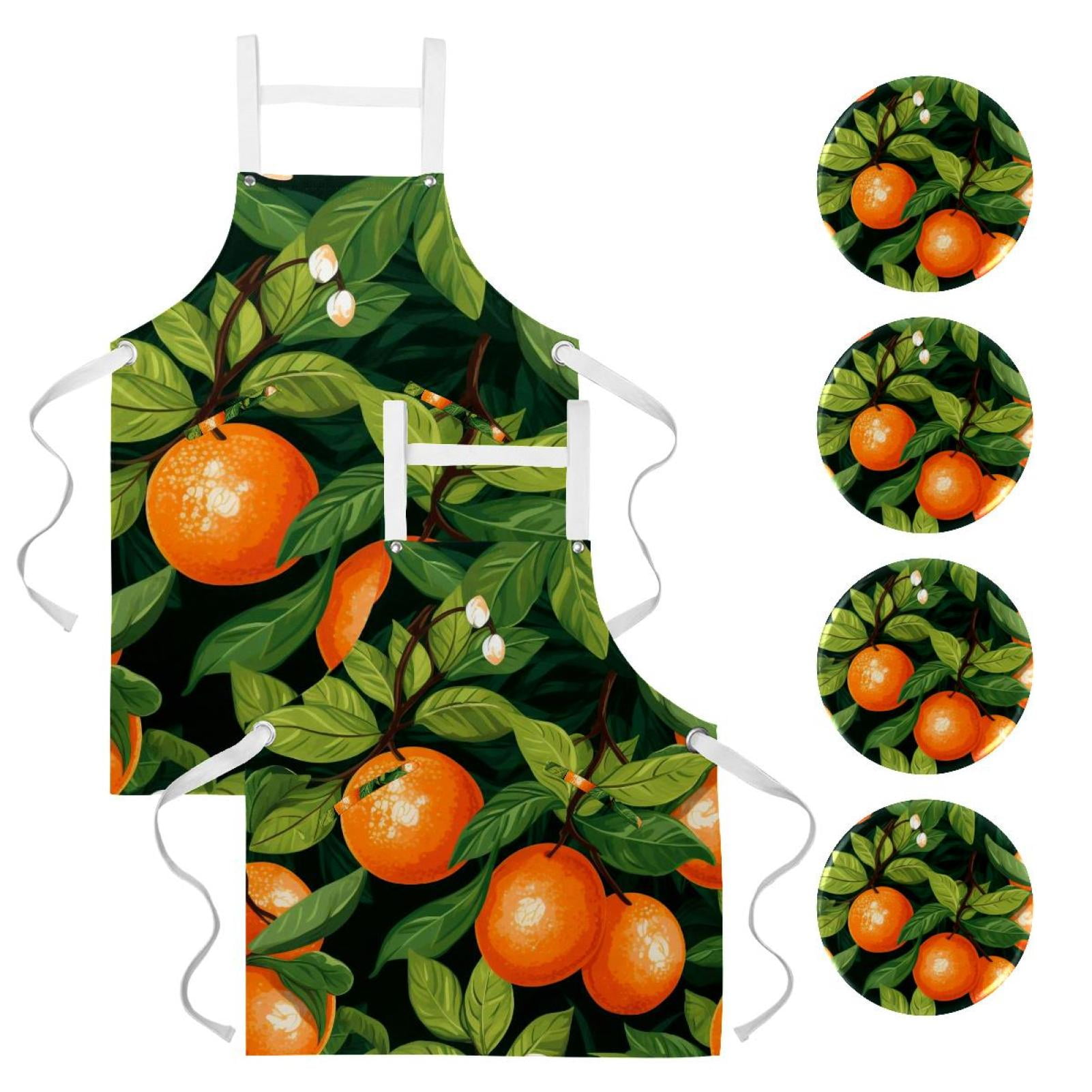 Aprons for Women Men Chef With Pockets - 2 Pack White Flower Orange ...