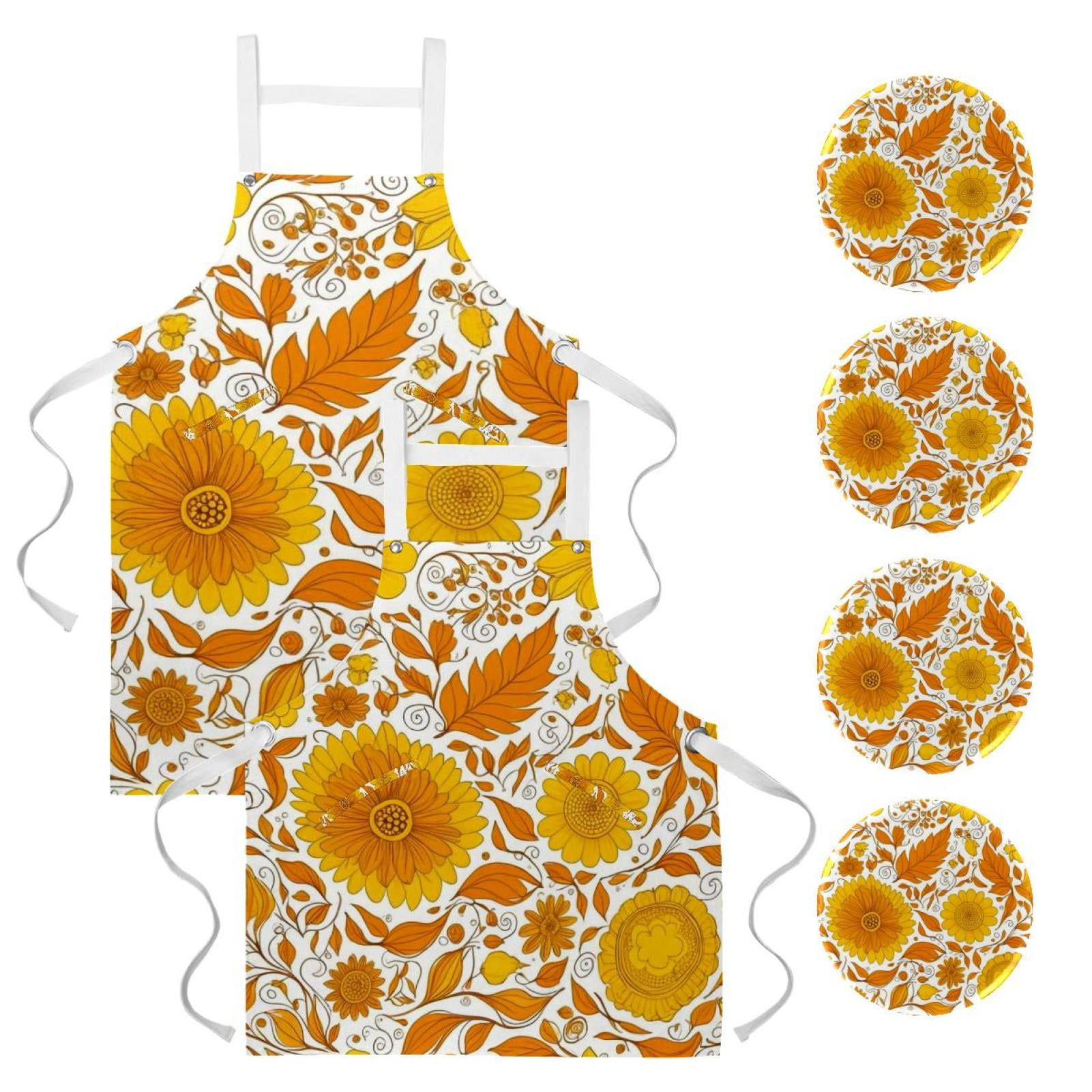 Aprons for Women Men Chef With Pockets - 2 Pack Yellow Sunflower ...