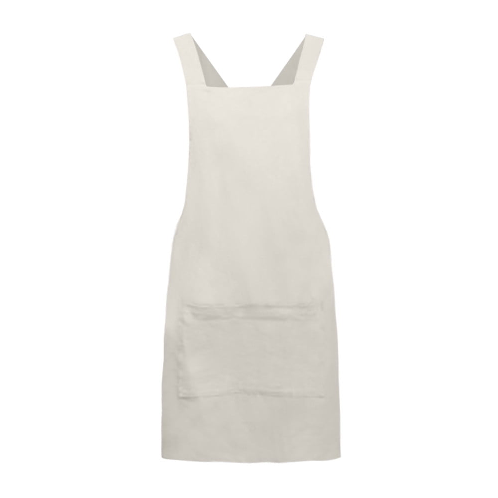 Aprons for Women with Pockets Ikeay Women Cotton Linen Cross Back Apron ...