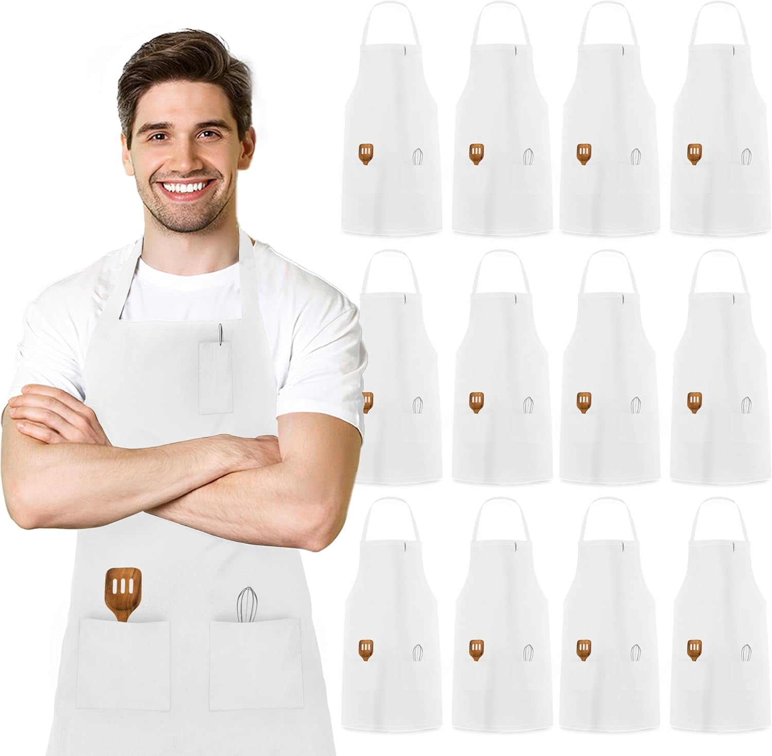 Aprons for Men - 100% Polyester Chef Apron Women with Extra Long Ties ...