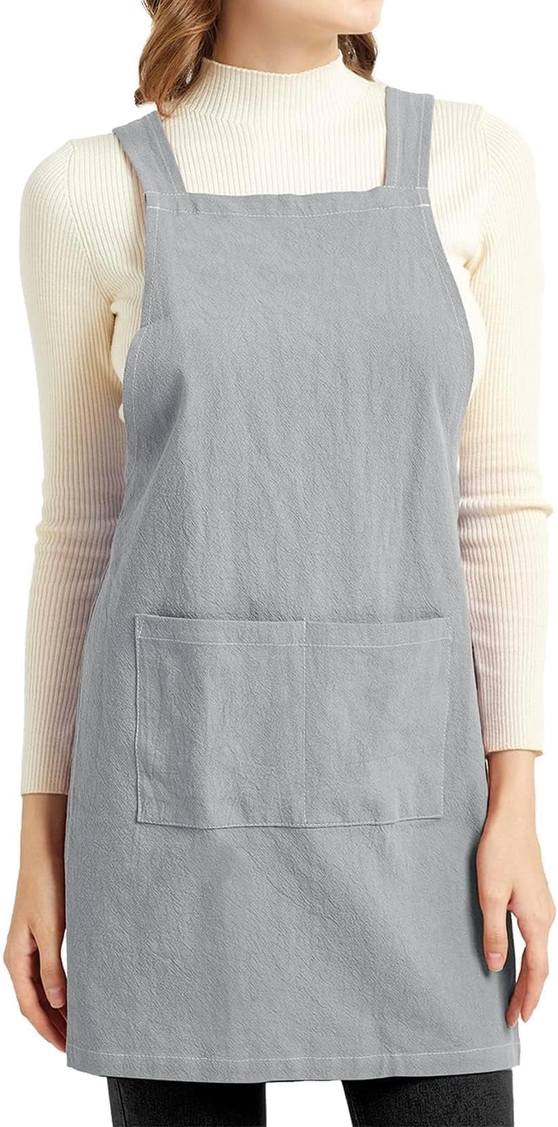 Aprons for Women with Pockets Size Comfort No Tie Linen Apron Pinafore ...