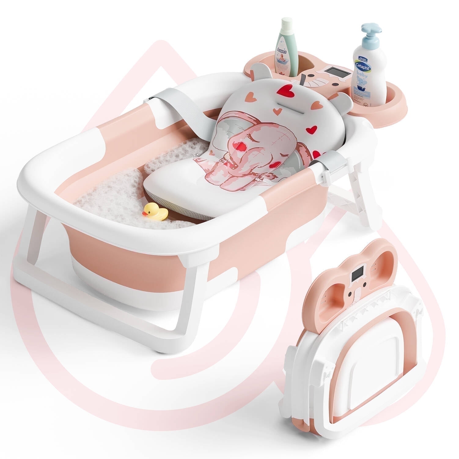 Aprpink Foldable Baby ‎Bathtub Elephant PP+TPE with Soft Cushion ...