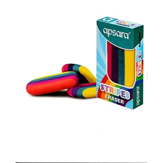 Apsara Stripes Coloured Non Dust Eraser | Multi-Coloured Fluorescent ...