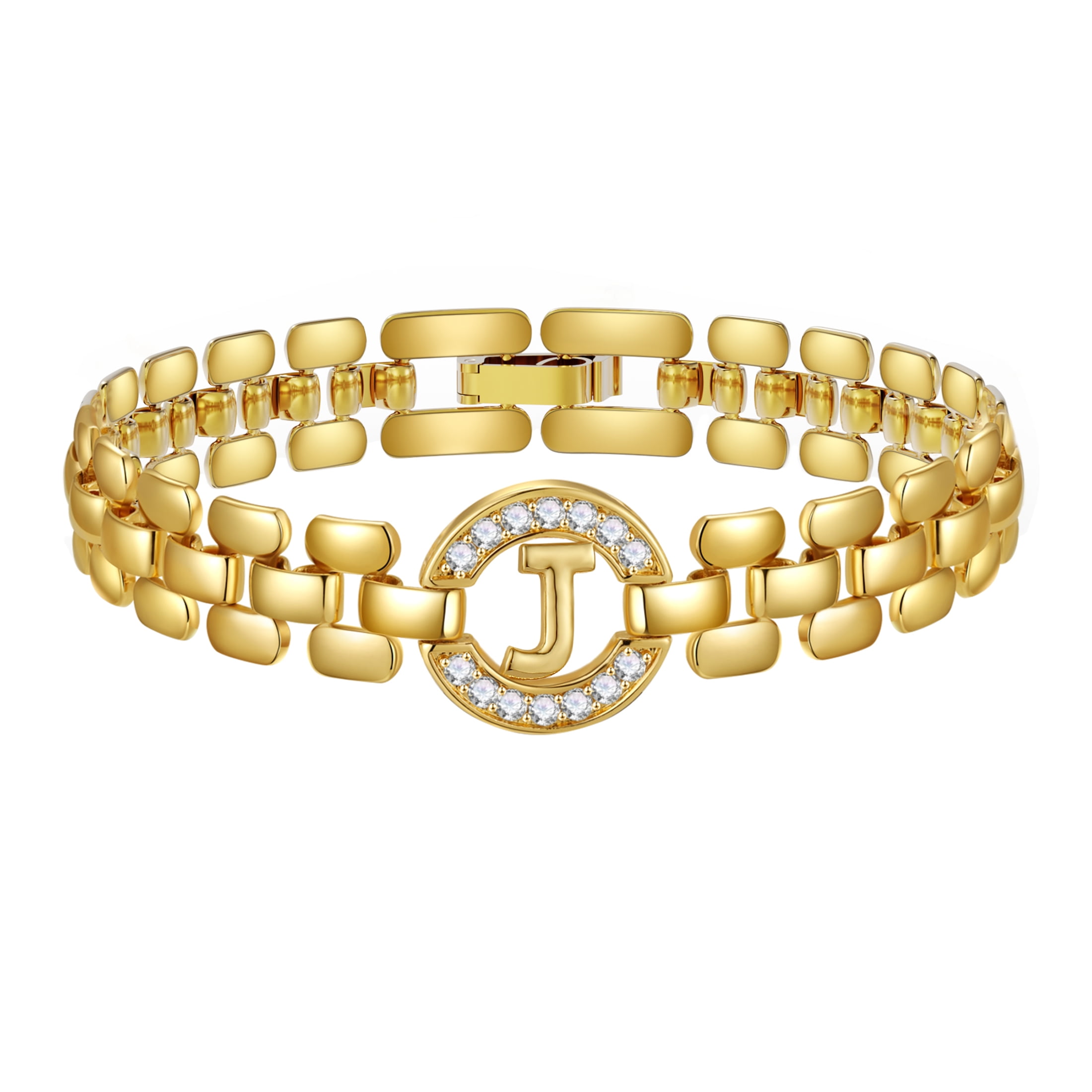 APSVO 18K Gold Plated Initial Charm Bracelets for Women Cubic Zirconia ...