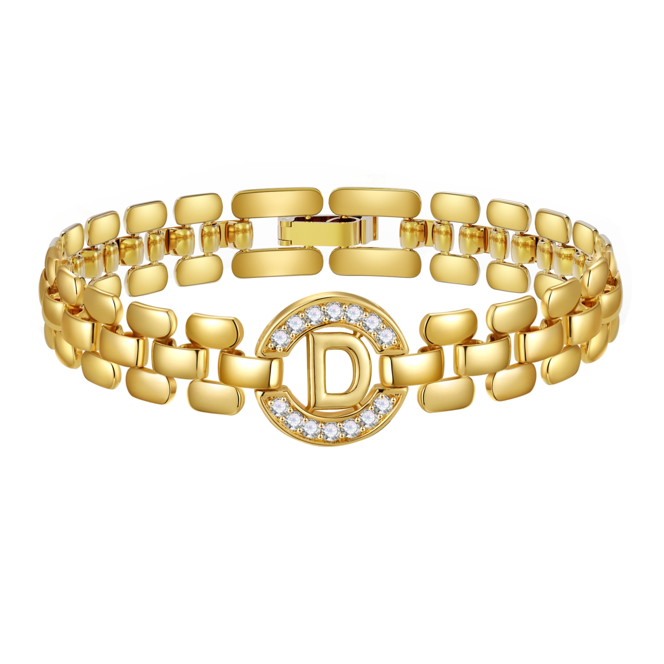 APSVO 18K Gold Plated Initial Charm Bracelets for Women Cubic Zirconia ...