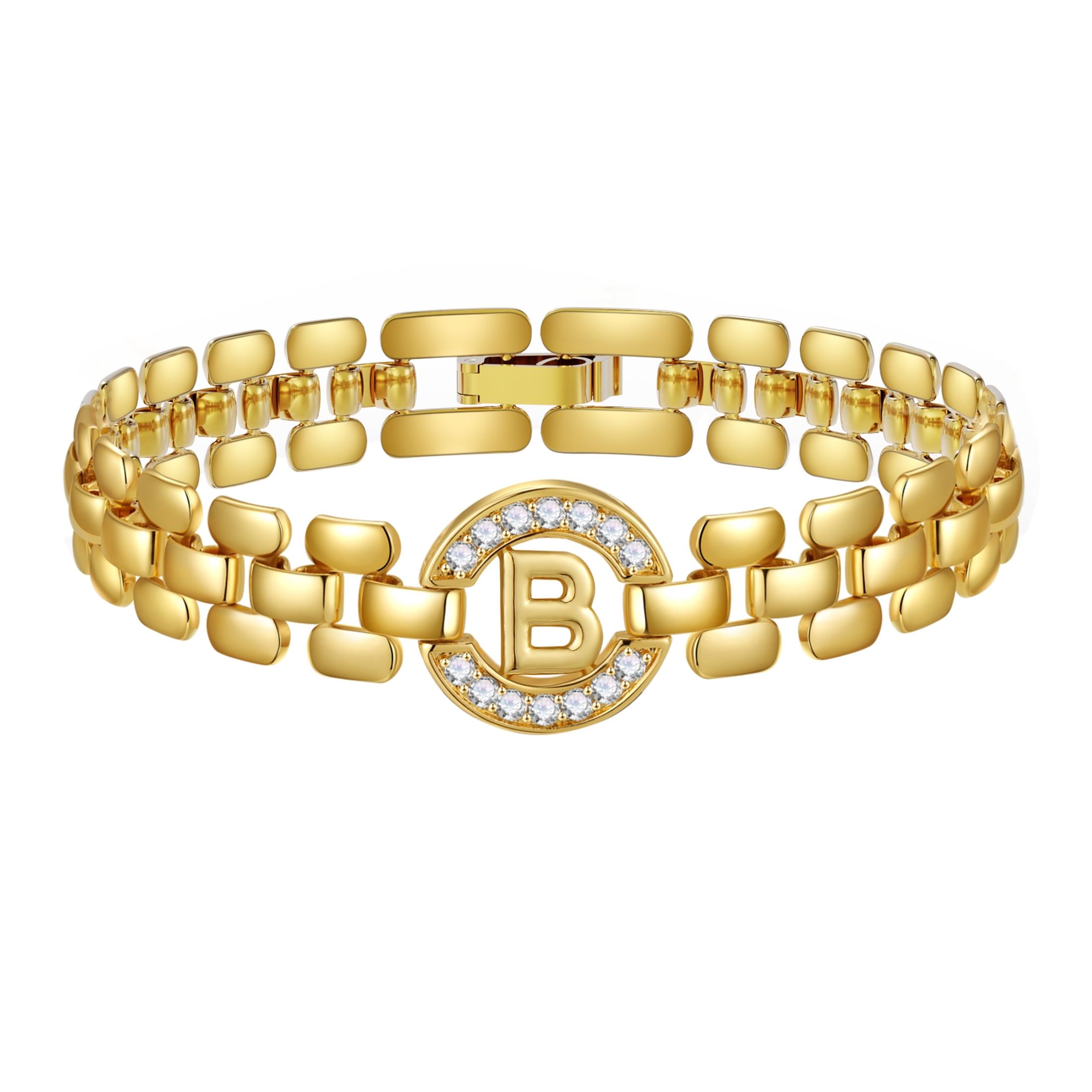 APSVO 14K Gold Plated Initial Bracelets for Women Personalized Letter B ...