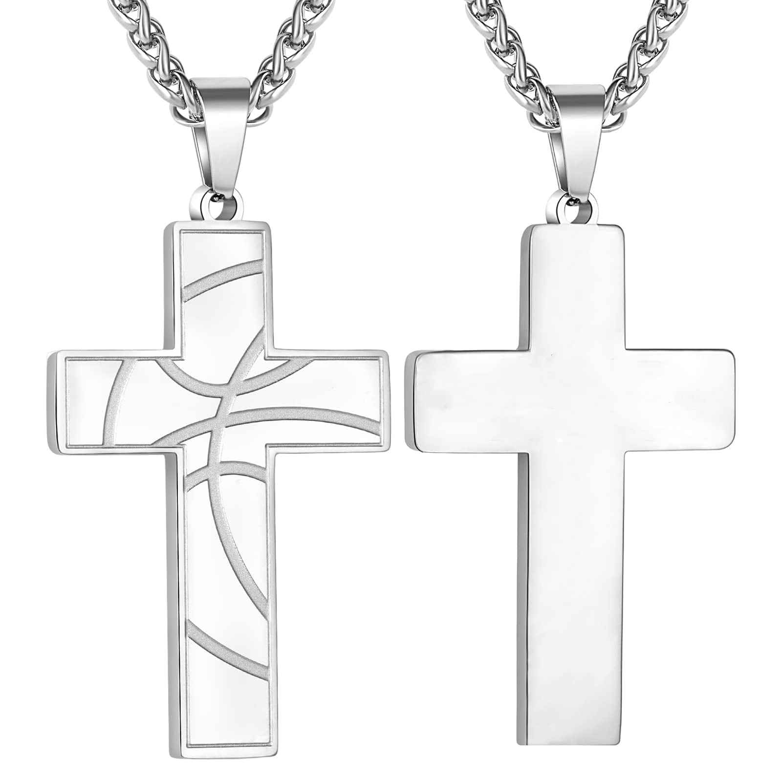 Apsvo Basketball Silver Cross Necklace for Men Stainless Steel Cross ...