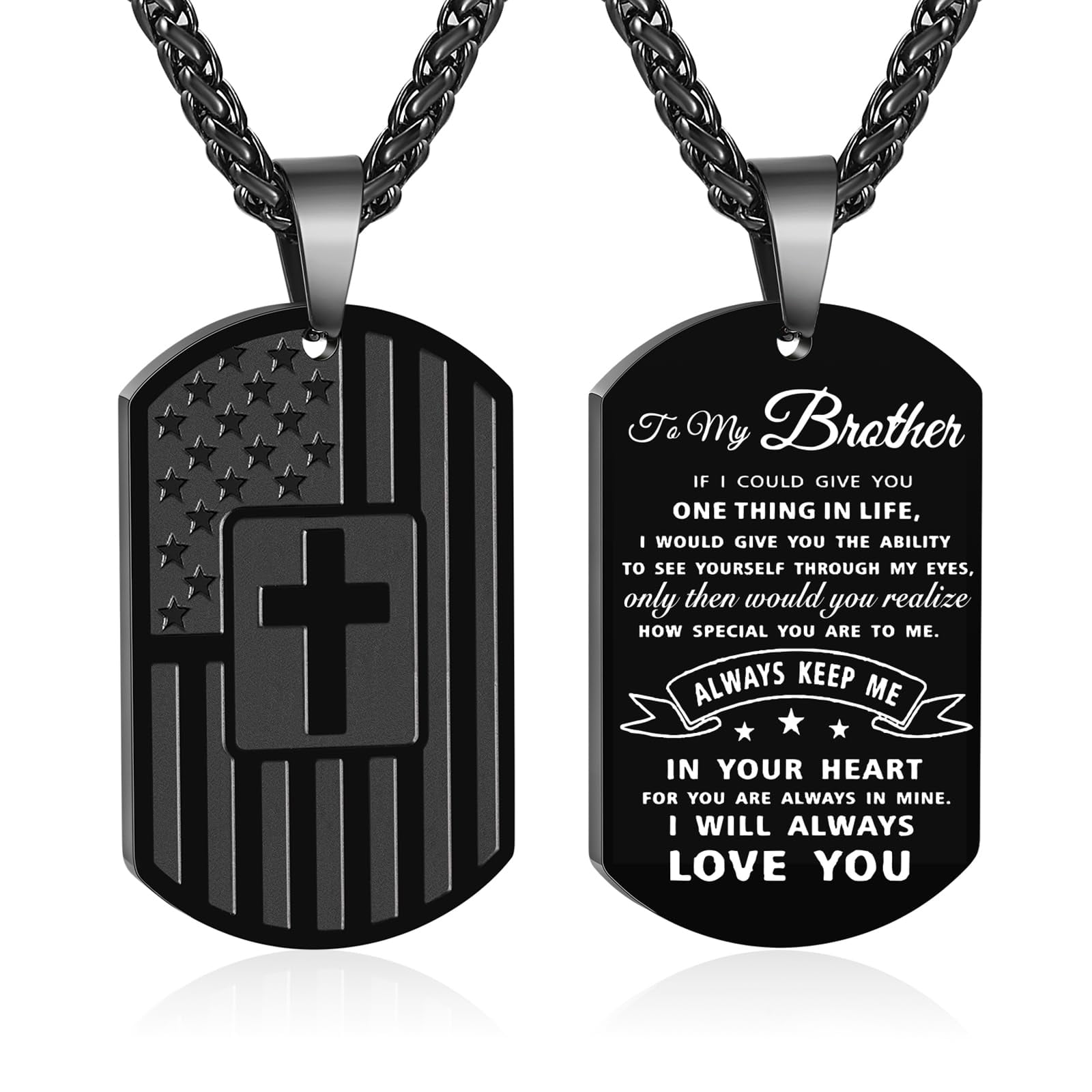 Apsvo Black Dog Tag Cross Necklace for Brothers Stainless Steel To My ...