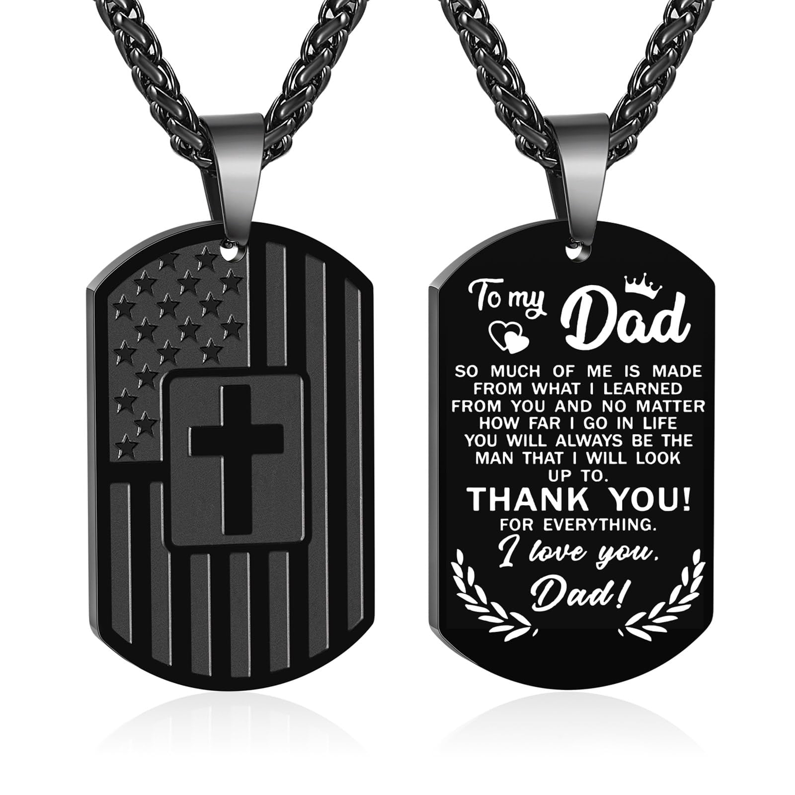 APSVO Black Dog Tag Cross Necklace, Engraved Stars Love Gift for Dad ...