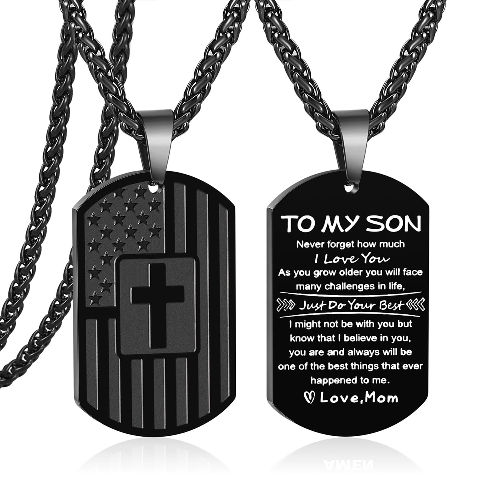 Apsvo Black Dog Tag Cross Necklace for Men Stainless Steel To My Son ...