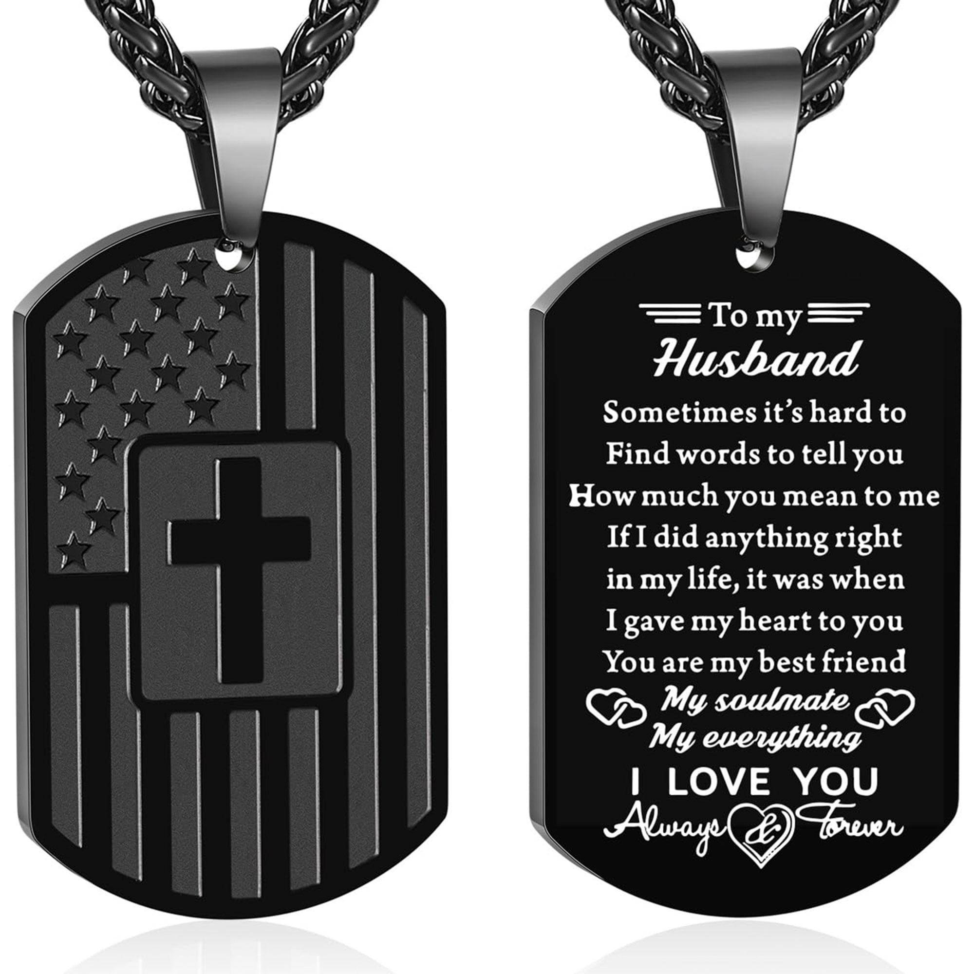 Apsvo Black Dog Tag Cross Necklace for Men Stainless Steel To My ...