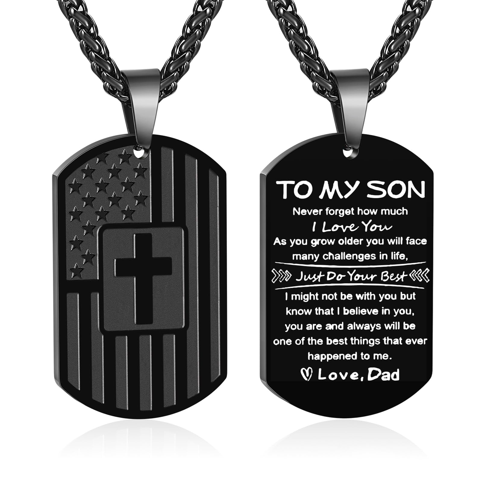 Apsvo Black Dog Tag Cross Necklace for Son Stainless Steel To My Son ...