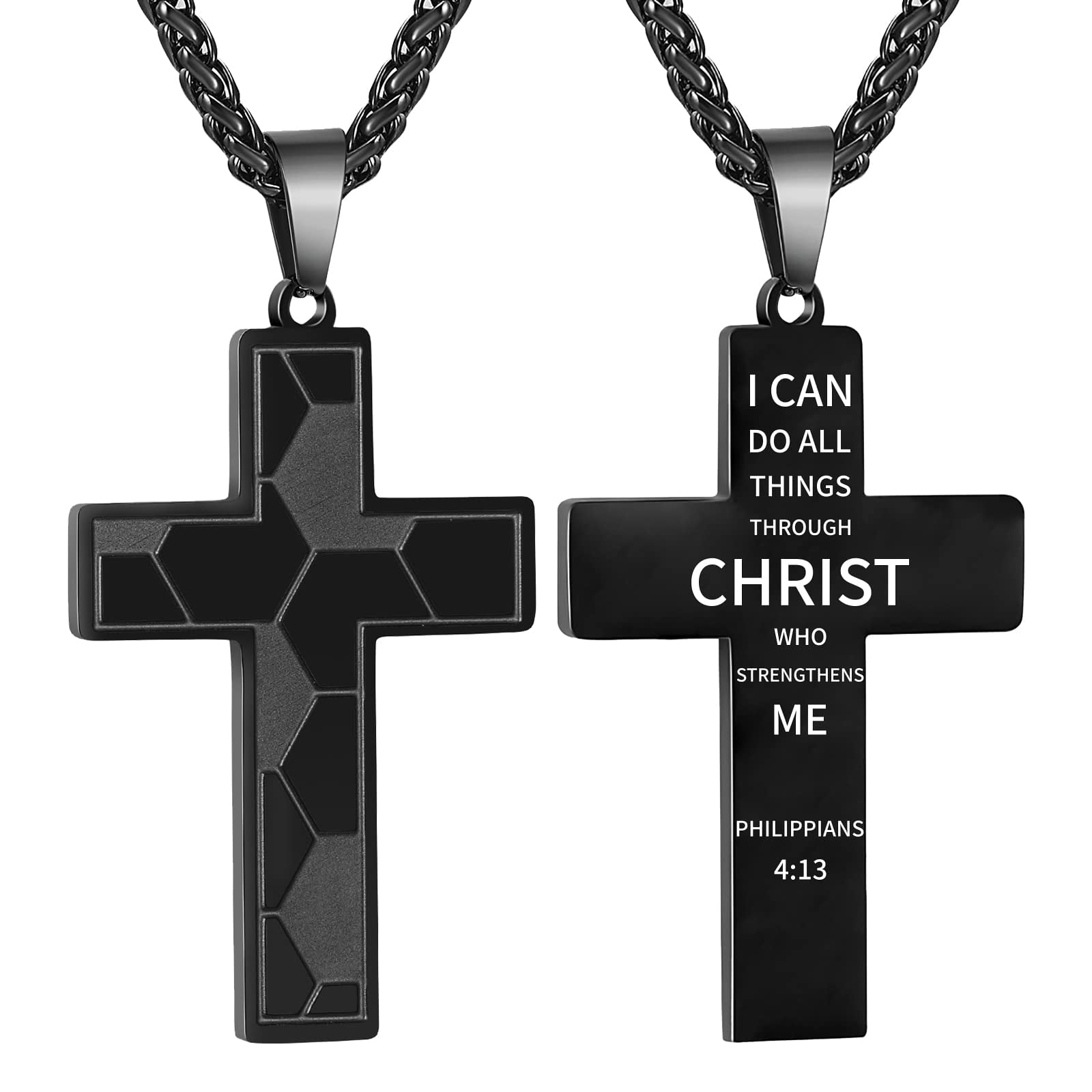 Black Soccer Cross Necklace for Boys Men Stainless Steel Cross Pendant ...