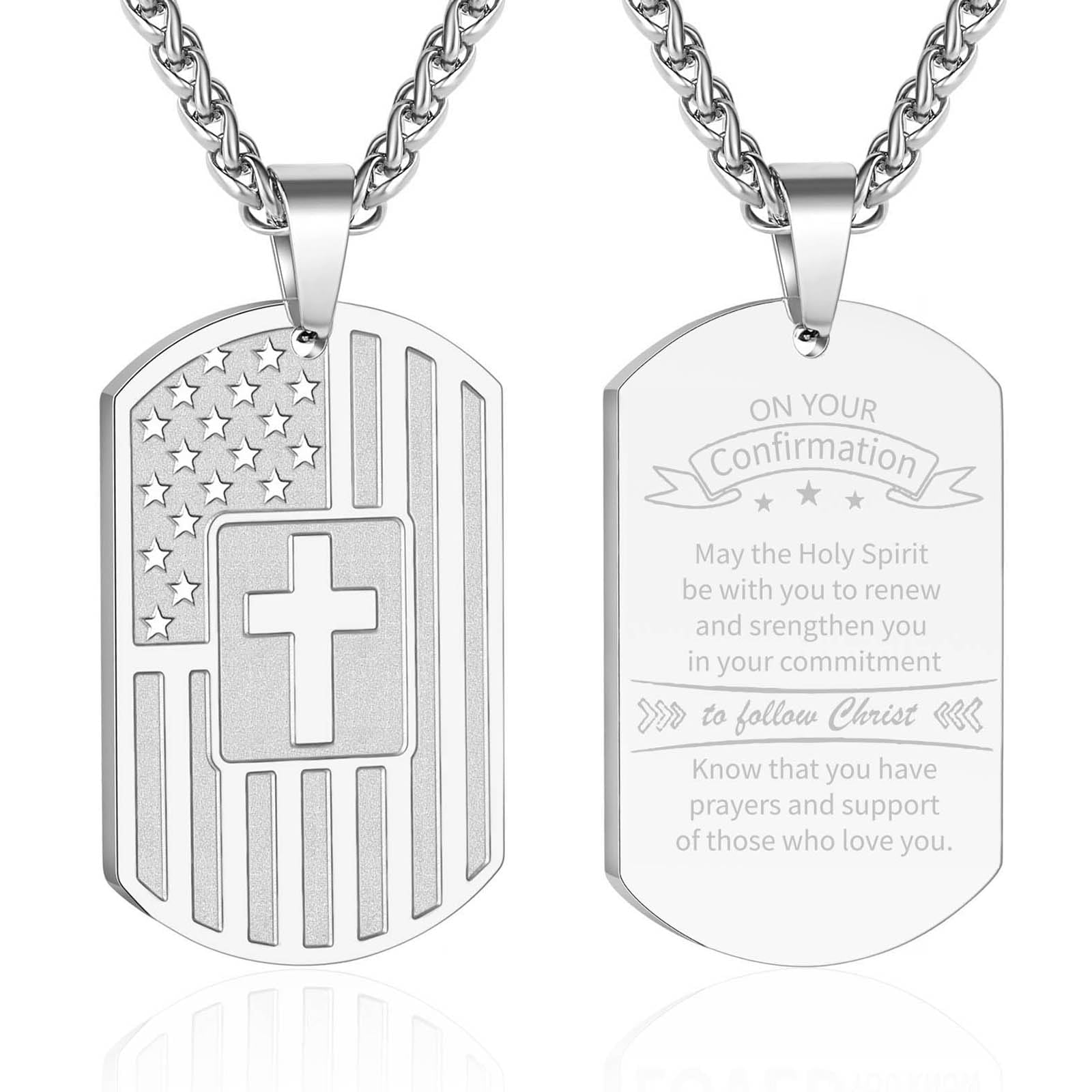 Apsvo Confirmation Gifts for Teen Teenage Son Grandson Silver Dog Tag ...