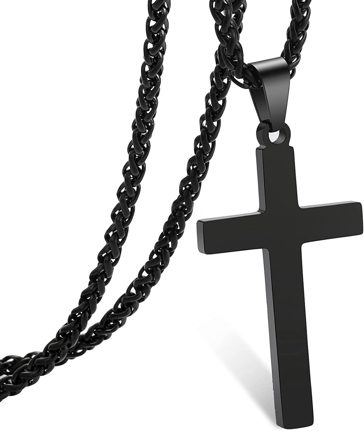 APSVO Black Cross Necklaces for Men Boys Stainless Steel Cross Pendant ...
