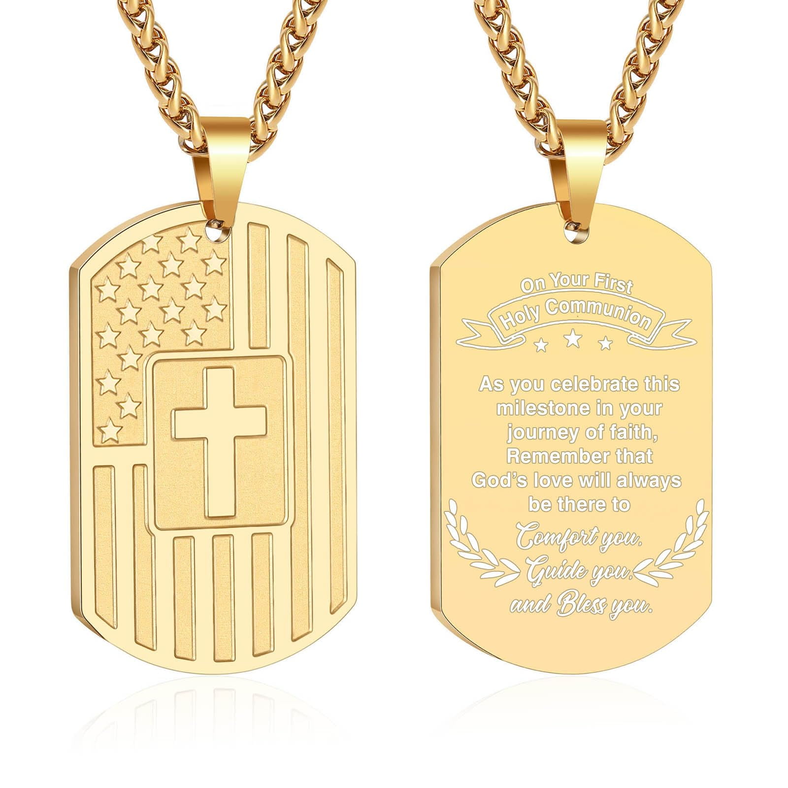 Apsvo First Communion Gift Gold Dog Tag Cross Necklace Stainless Steel ...
