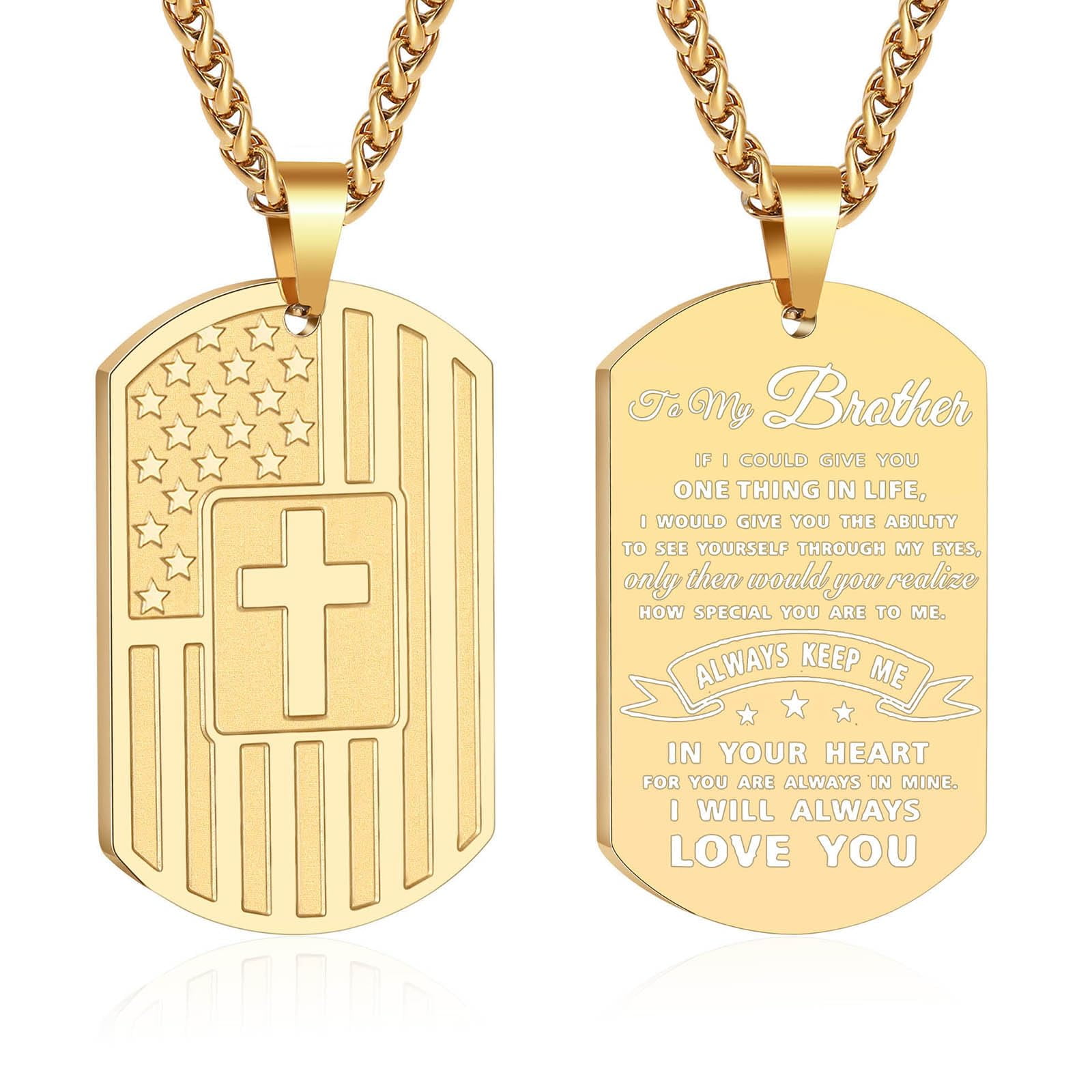 Apsvo Gold Dog Tag Cross Necklace for Brothers Stainless Steel To My ...