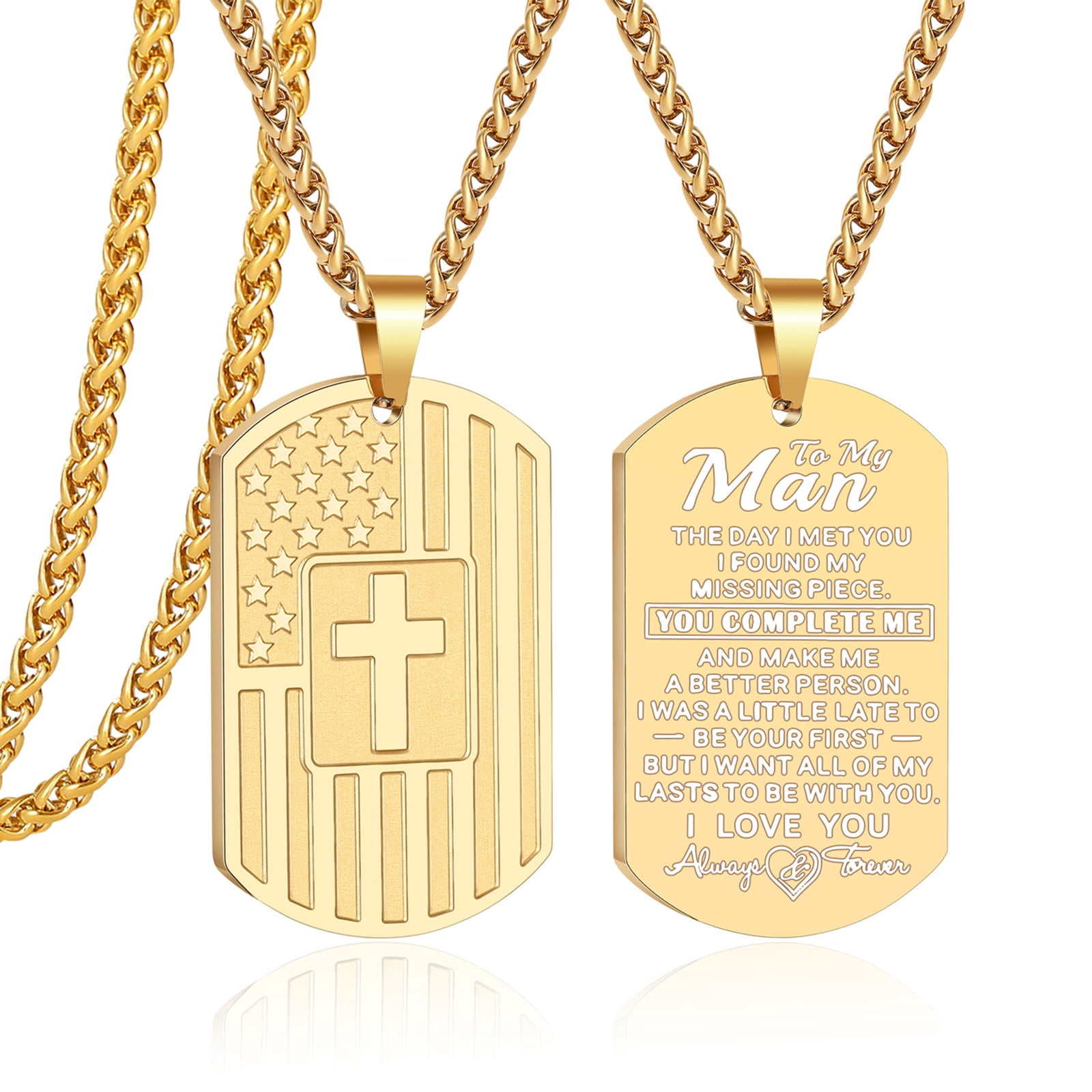 Apsvo Gold Dog Tag Cross Necklace for Men Stainless Steel To My Men Dog ...