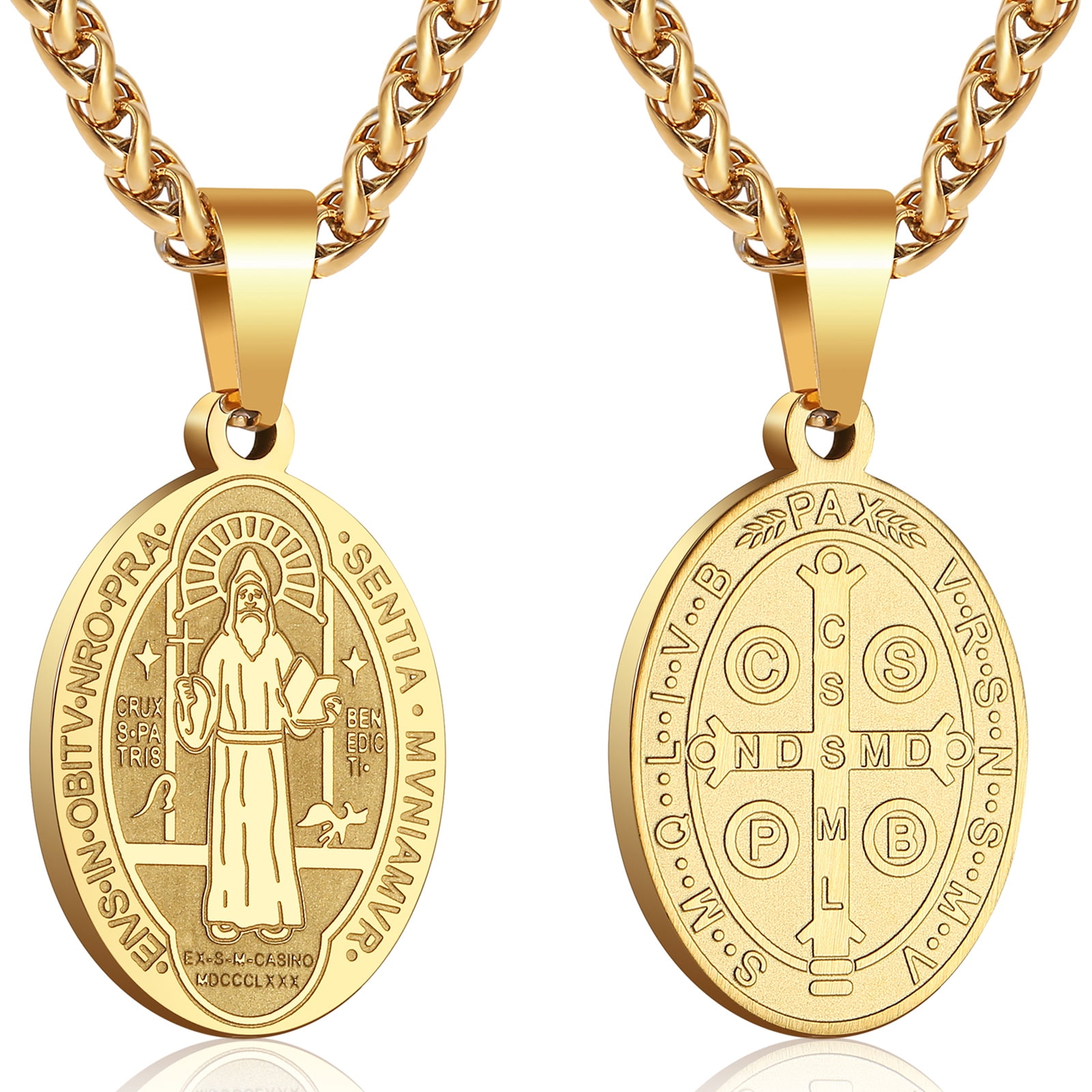 Apsvo Gold Saint St Benedict Medal Necklace Pendant for Men 24 In ...