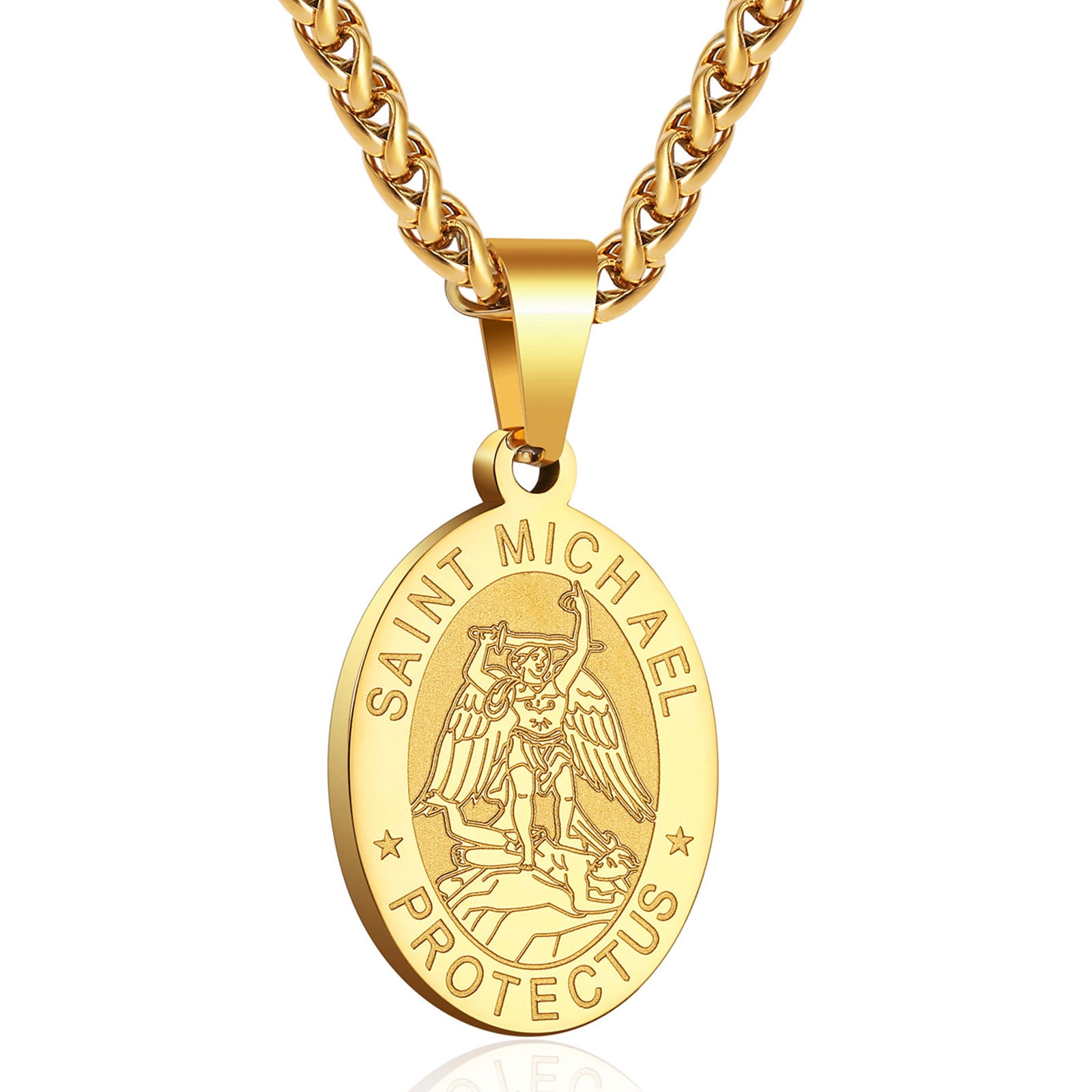 Apsvo Gold Saint St Michael Medal Necklace Pendant for Men 24 In ...