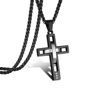 Apsvo Beveled Edge Gold Cross Necklace for Men Stainless Steel Cross ...