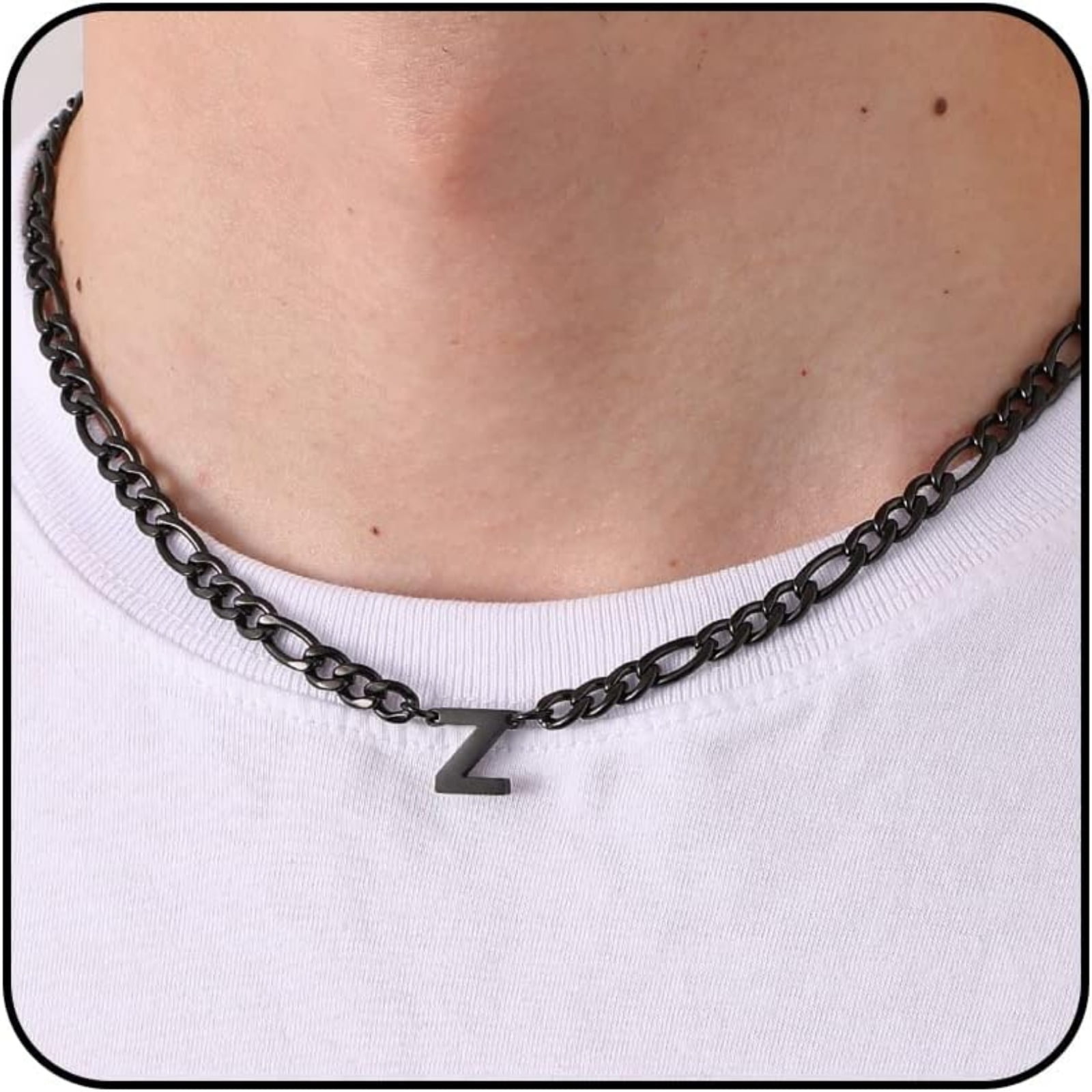 Apsvo Initial A-Z Black Figaro Link Chain Necklace for Men Women Letter ...