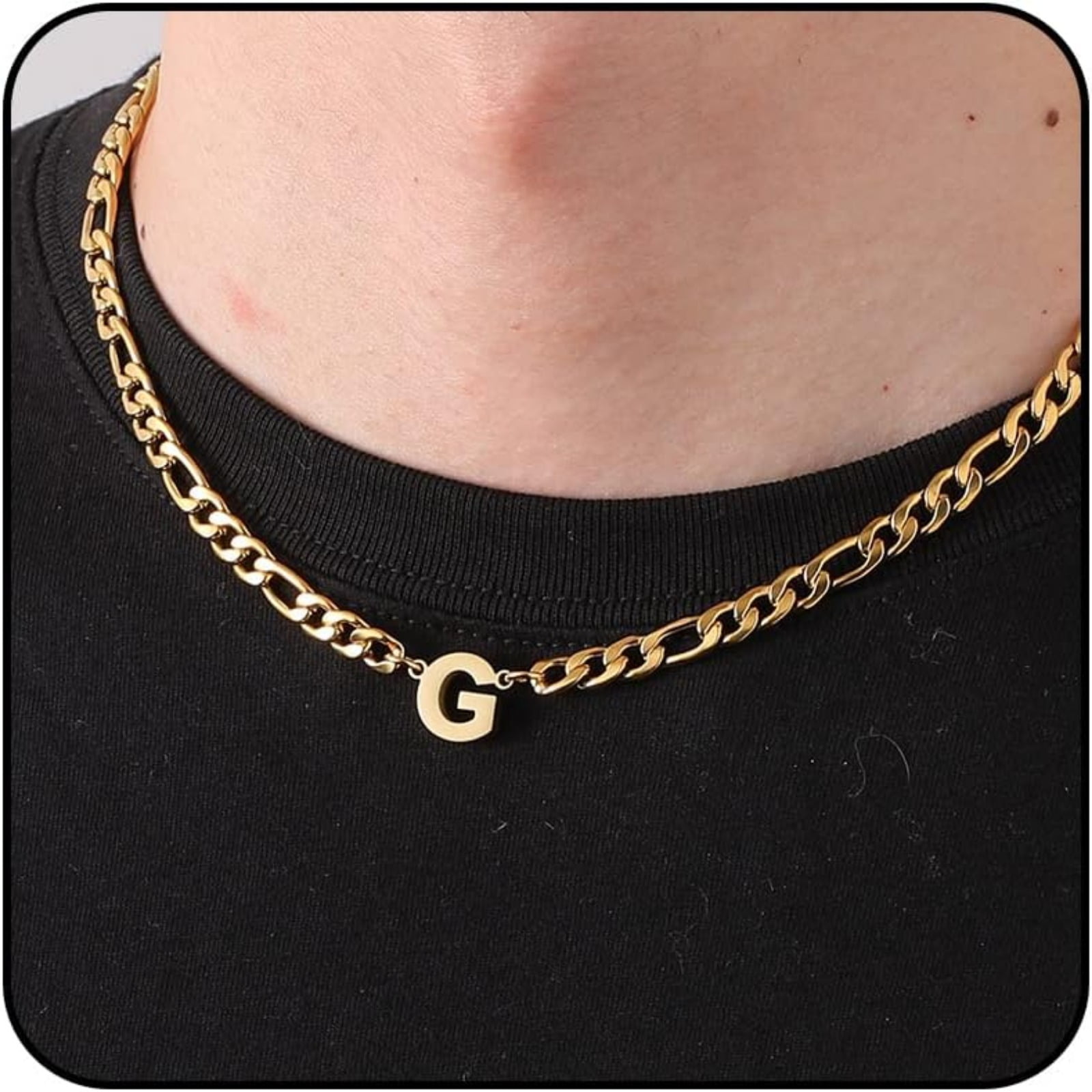 Apsvo Initial A-Z Gold Figaro Link Chain Necklace for Men Women Letter ...