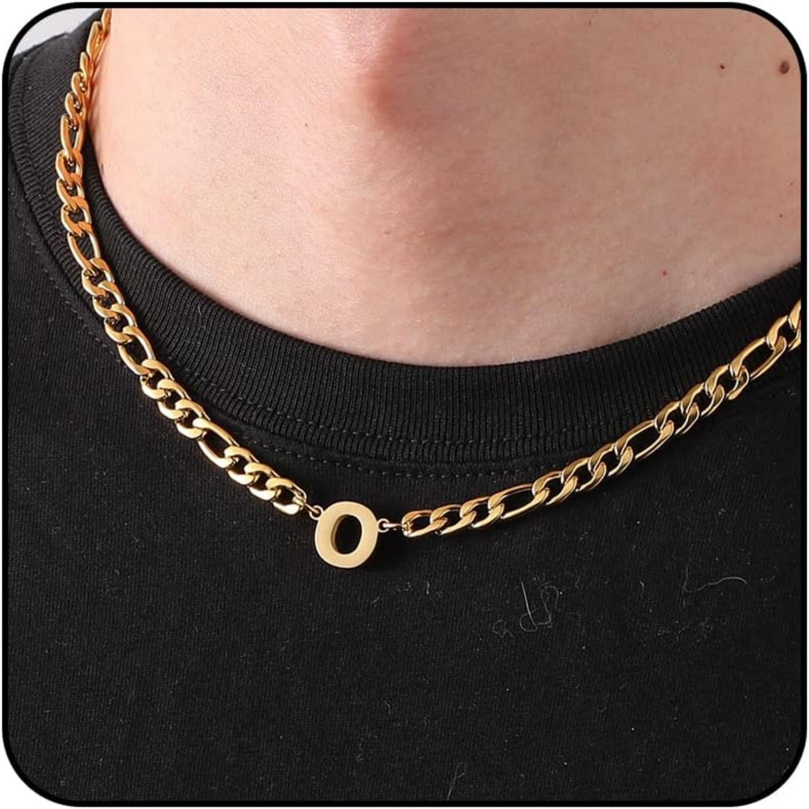 Apsvo Initial A-Z Gold Figaro Link Chain Necklace for Men Women Letter ...