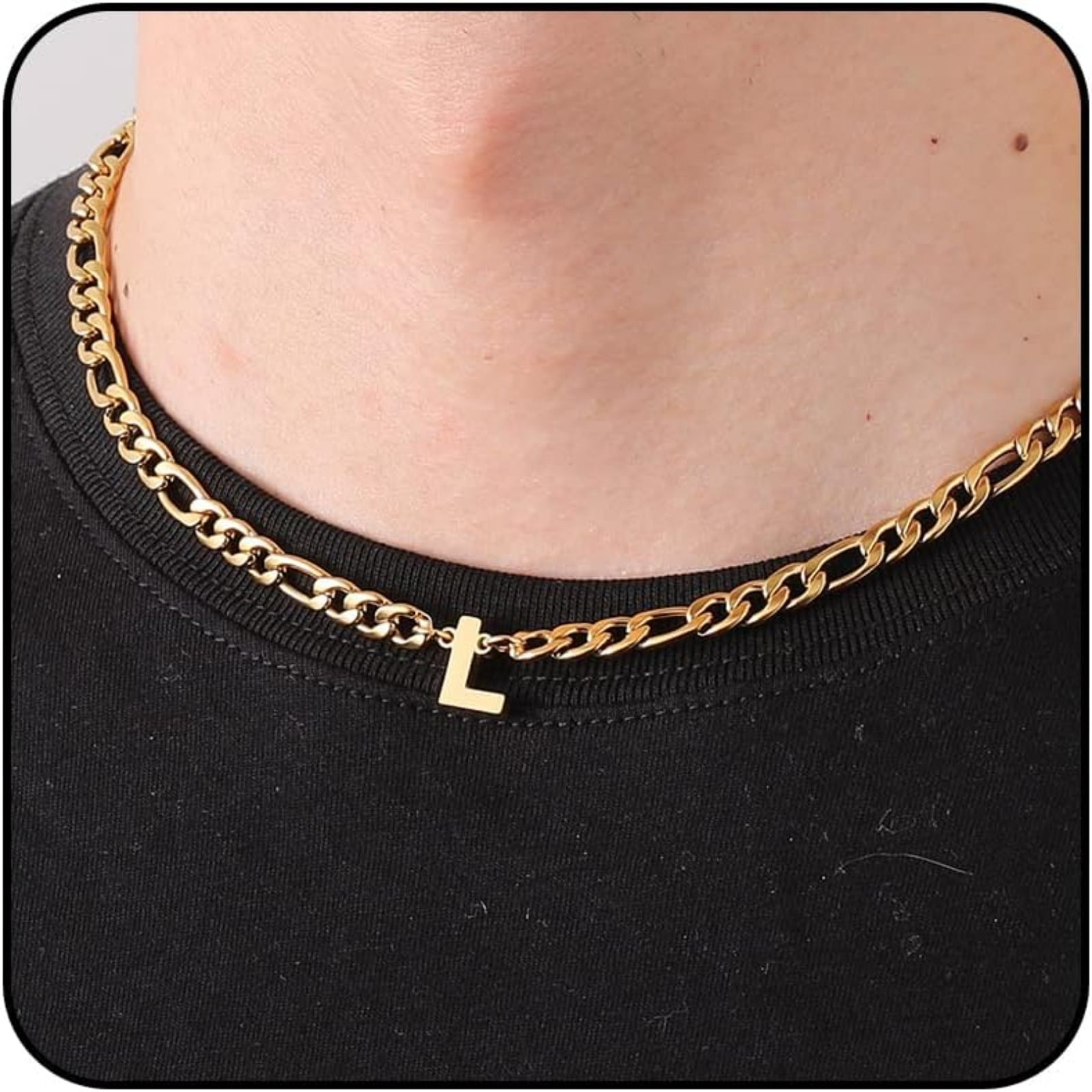 APSVO Gold Initial Necklaces for Men Boys Women Stainless Steel Figaro ...