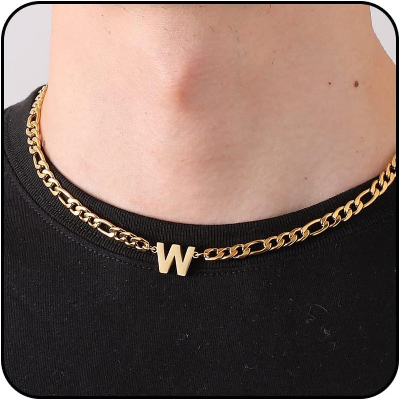 APSVO Gold Initial Necklaces for Men Women,Stainless Steel Figaro Link ...