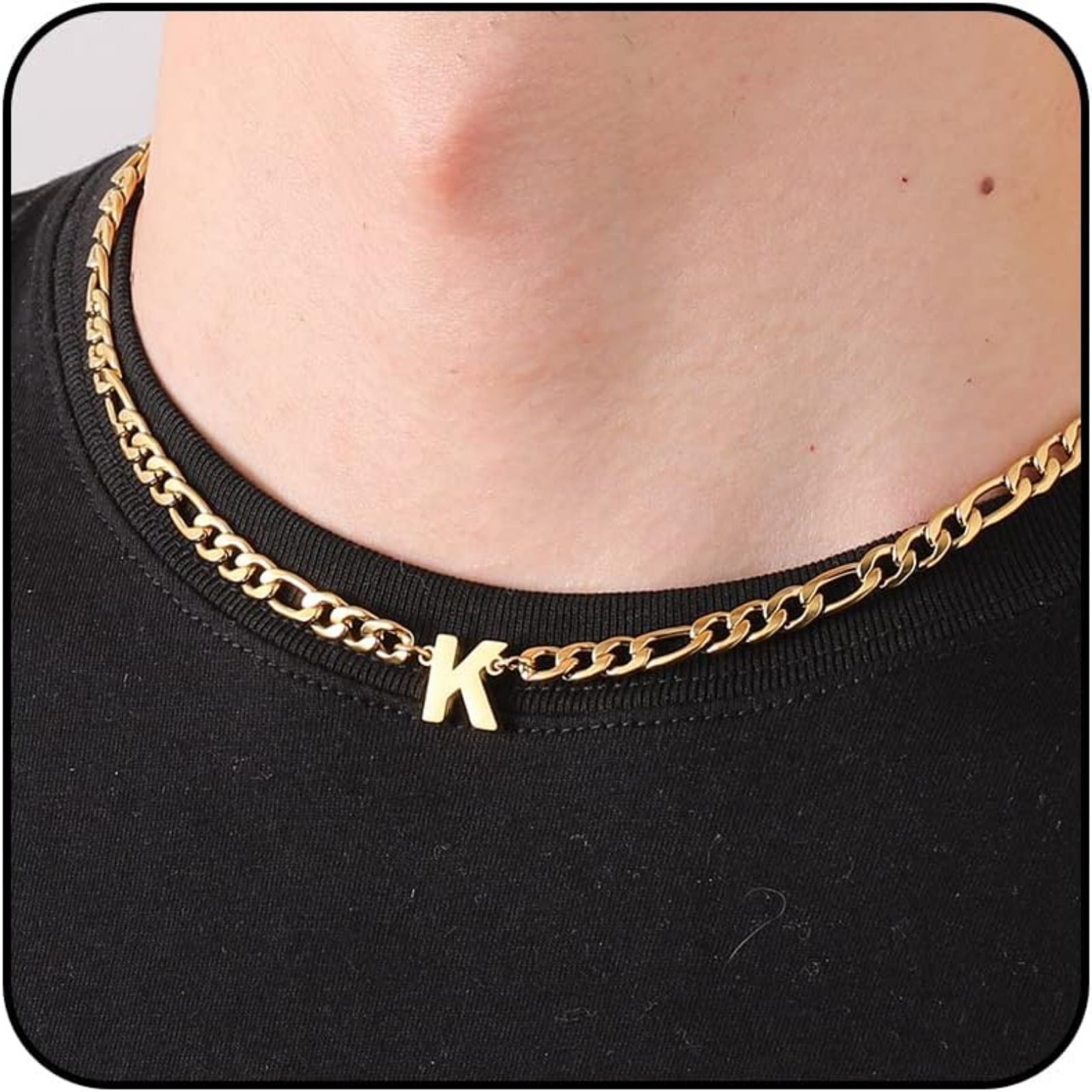 APSVO Gold Initial Necklaces for Men Boys Women Stainless Steel Figaro ...