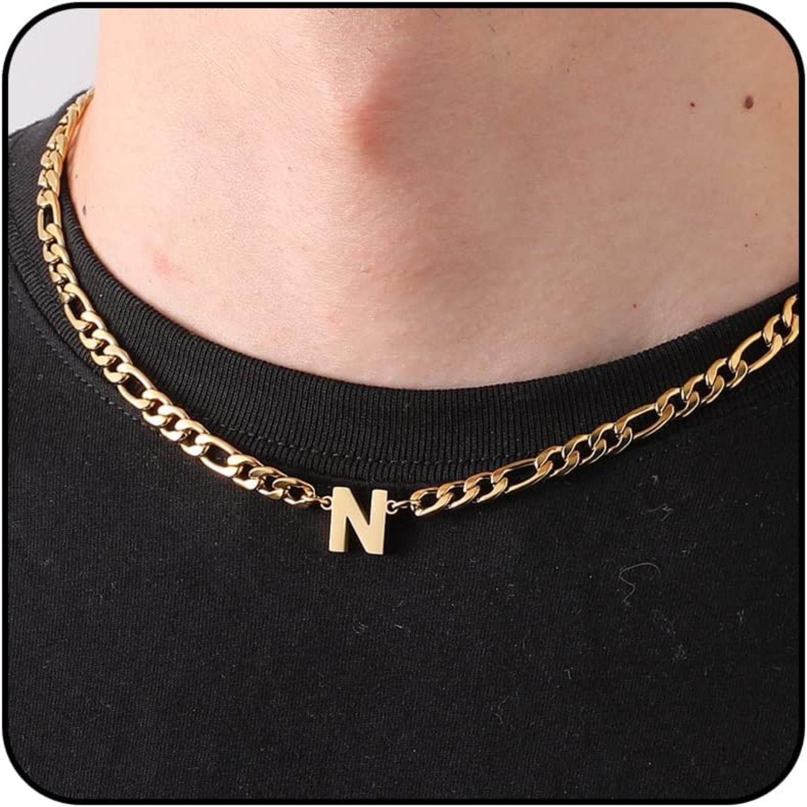 APSVO Gold Initial Necklaces for Men Boys Women Stainless Steel Figaro ...