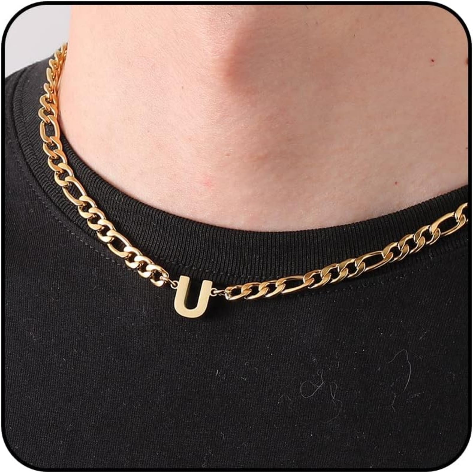 APSVO Gold Initial Necklaces for Men Boys Women Stainless Steel Figaro ...