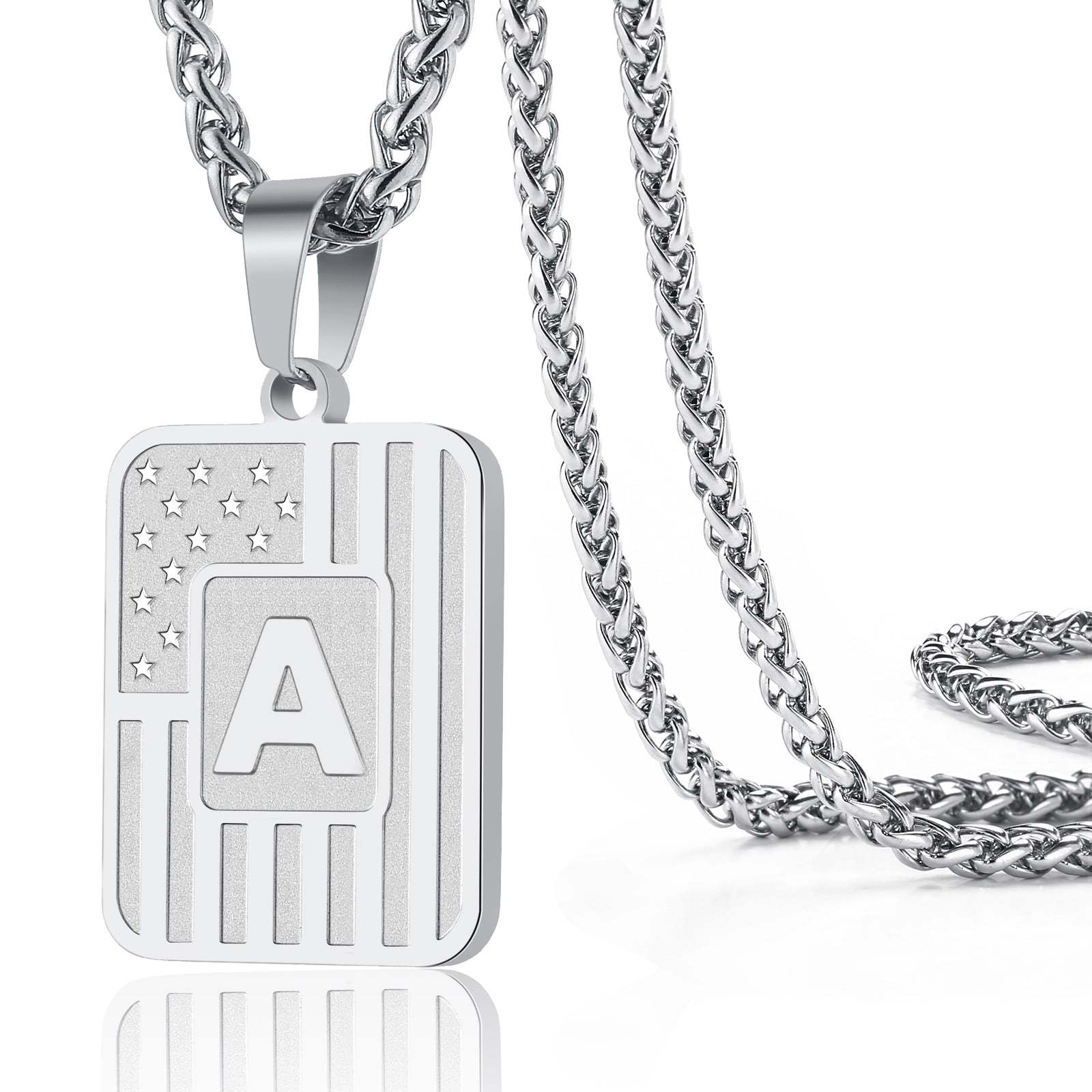 APSVO Silver Initial Necklace, Stainless Steel Pendant, Personalized ...