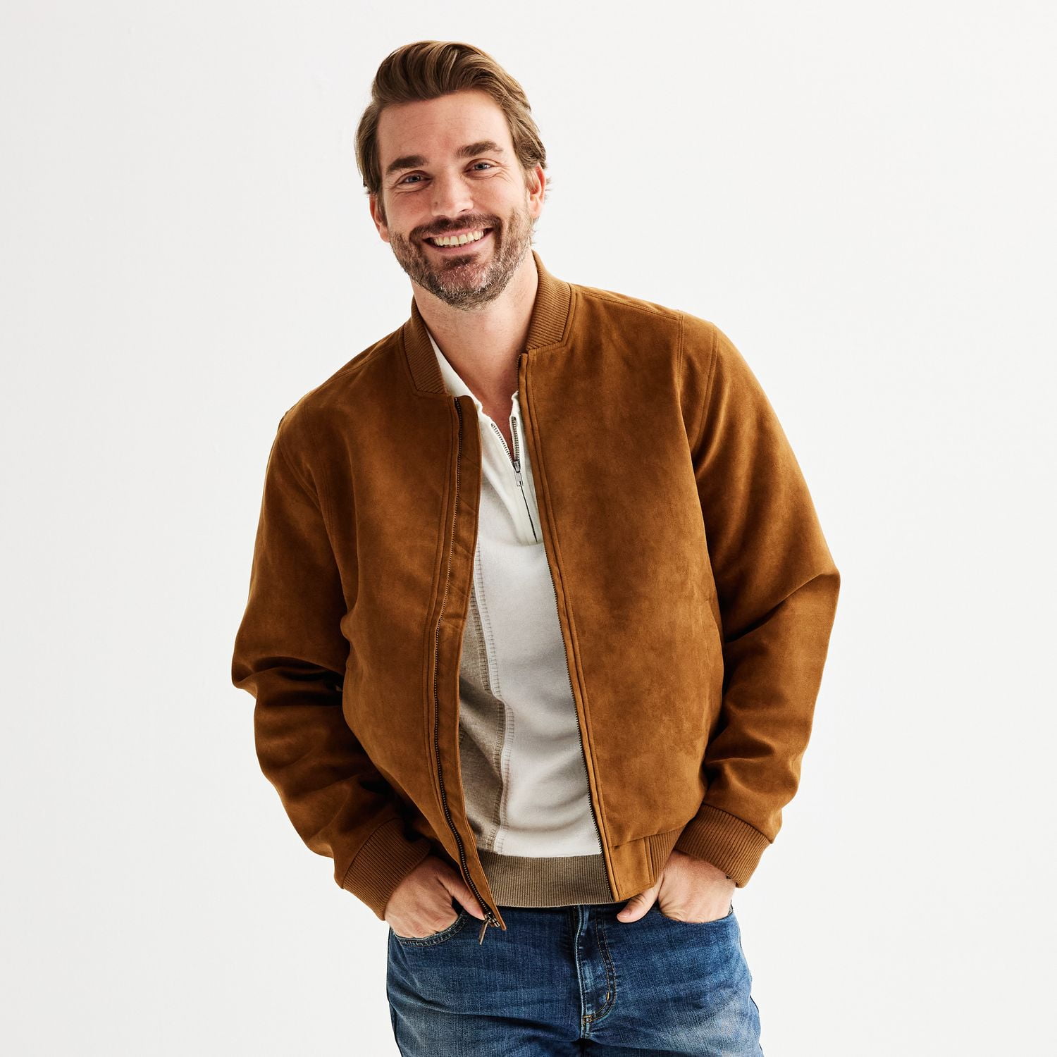 Apt. 9® Men's Faux Suede Bomber Jacket Color: Dark Camel Size: M ...