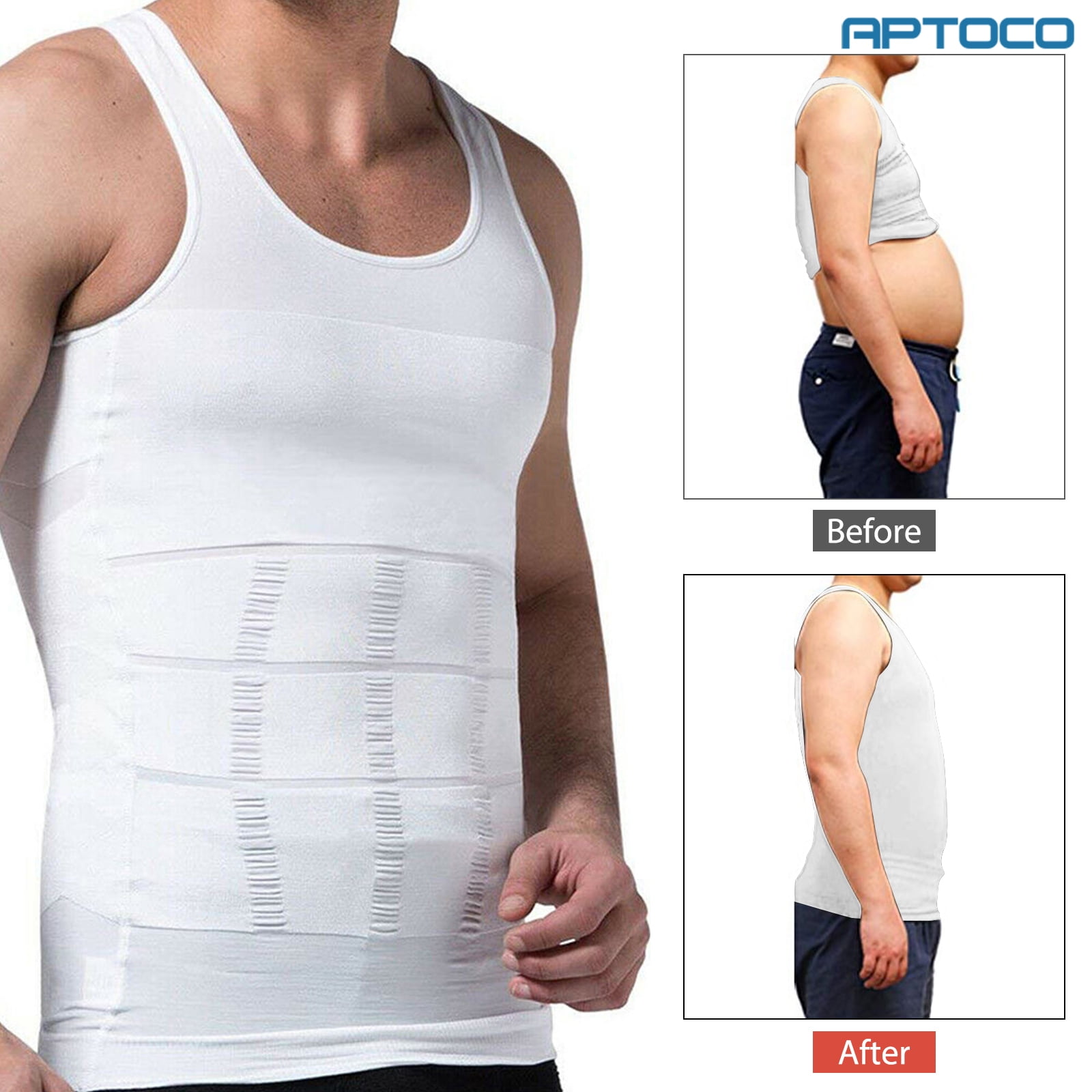 Aptoco Men's Compression Shirt, Slimming Gym Tank Top Body Shaper Vest ...