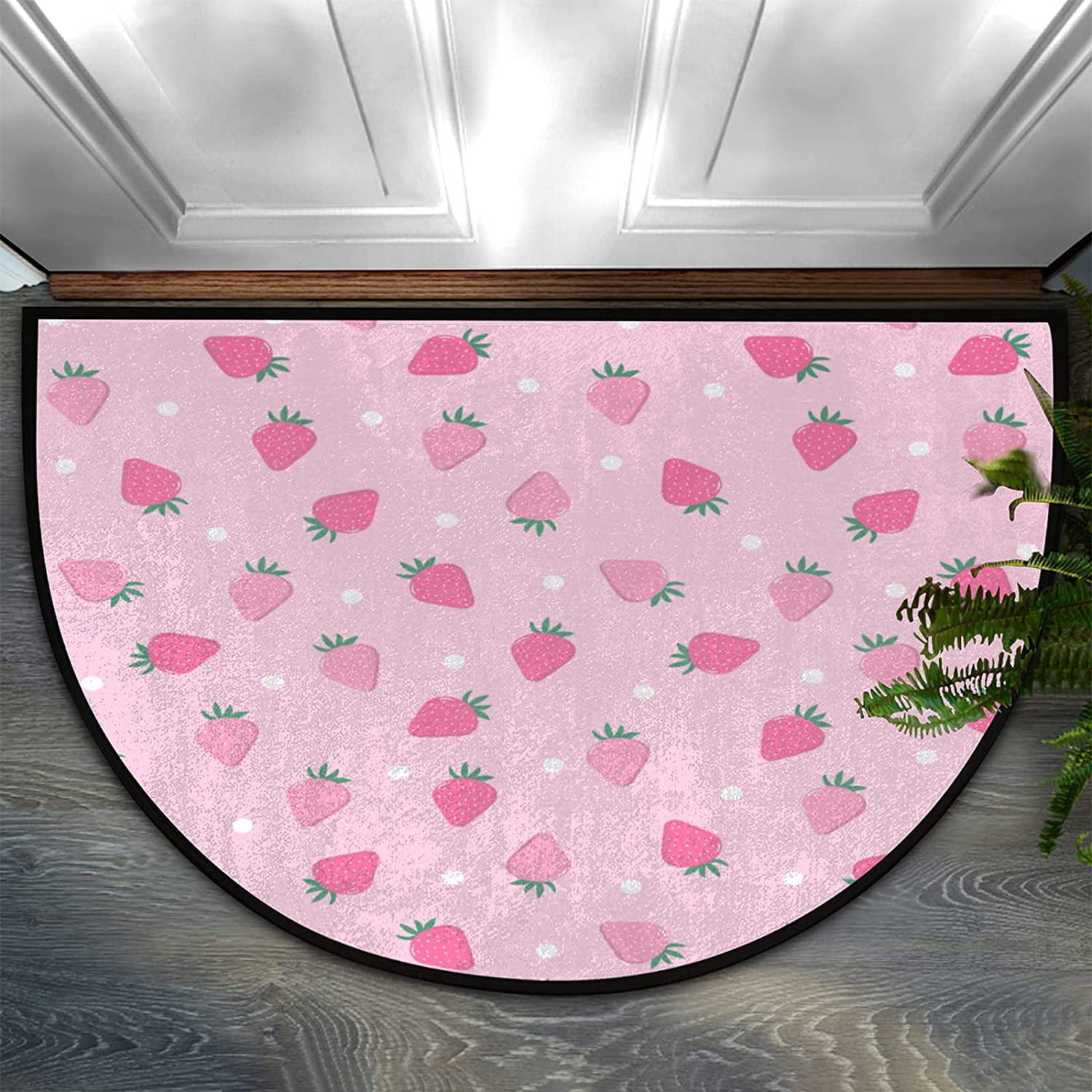 Apular Half Round Door Mat Indoor Entrance Cute Pink Strawberry Home ...