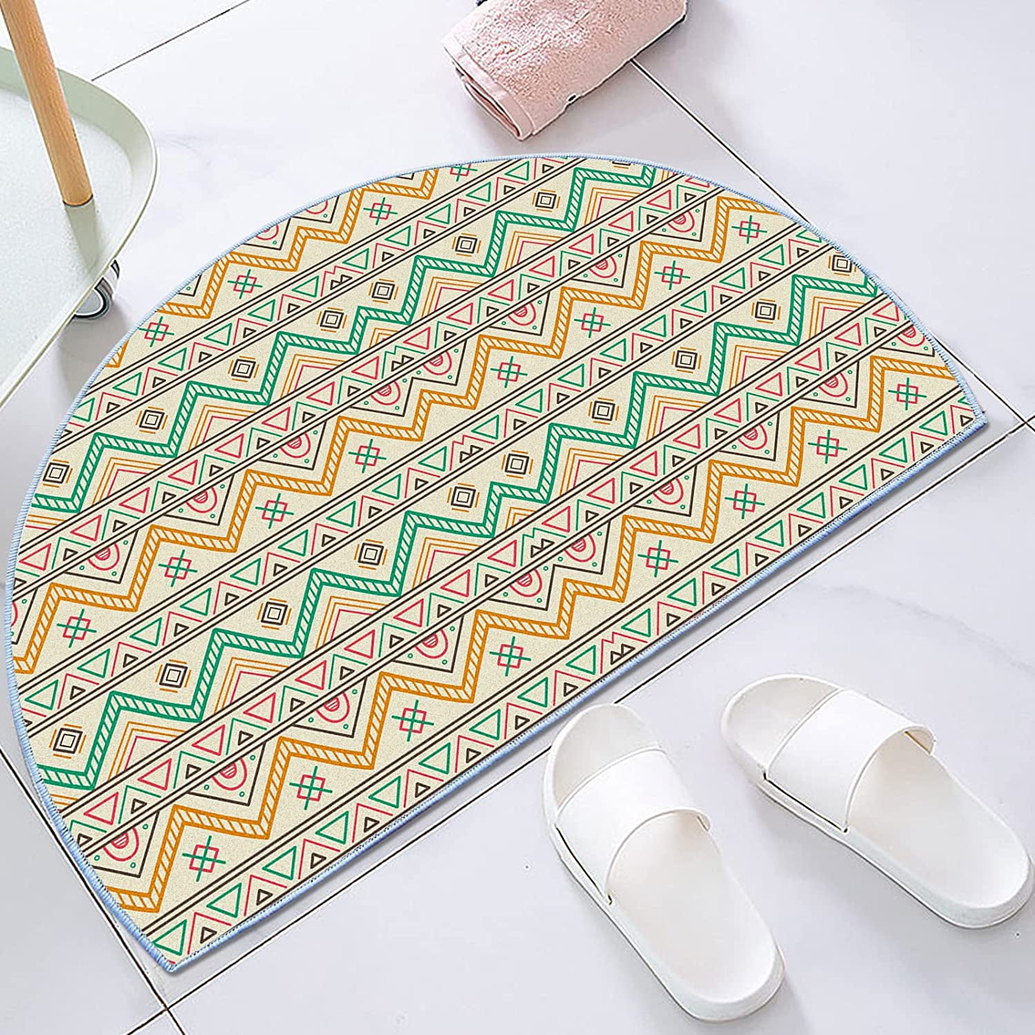 Apular Retro Color Triangle National Pattern Half Round Door Mat Half ...