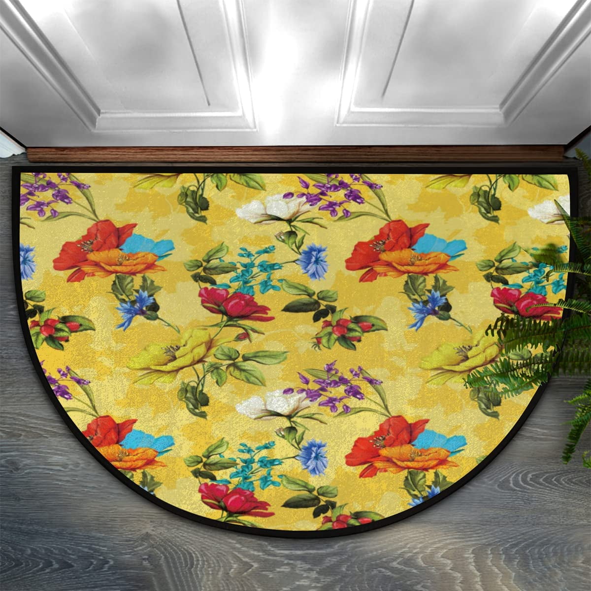 Apular Wild Rose Poppy Flowers Cornflowers Half Round Door Mat Semi ...