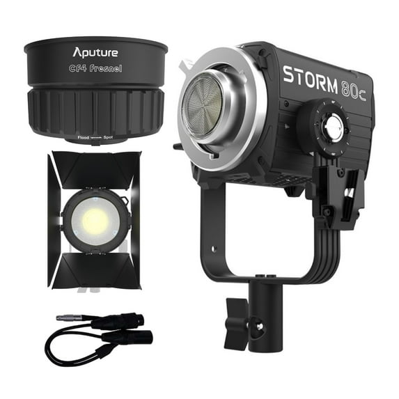 Aputure STORM 80c 80W Tunable Color Fixture Bundle with CF4 Fresnel, CF4 Barn Doors, and Sidus ...