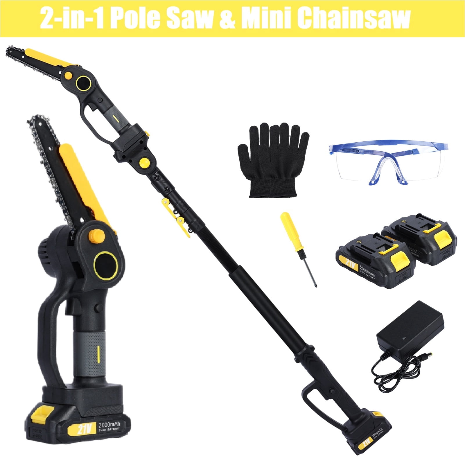 Aqmeifen 2-in-1Cordless Pole Saw & Electric Mini Chainsaws, 2.0Ah ...