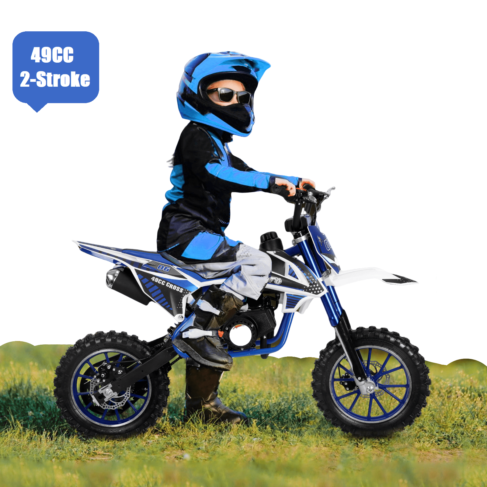 Aqmeifen 49cc Kids Dirt Bike 2 Stroke Gas Powered Mini Bike Speed 25 km/h, Blue/White - Walmart.com