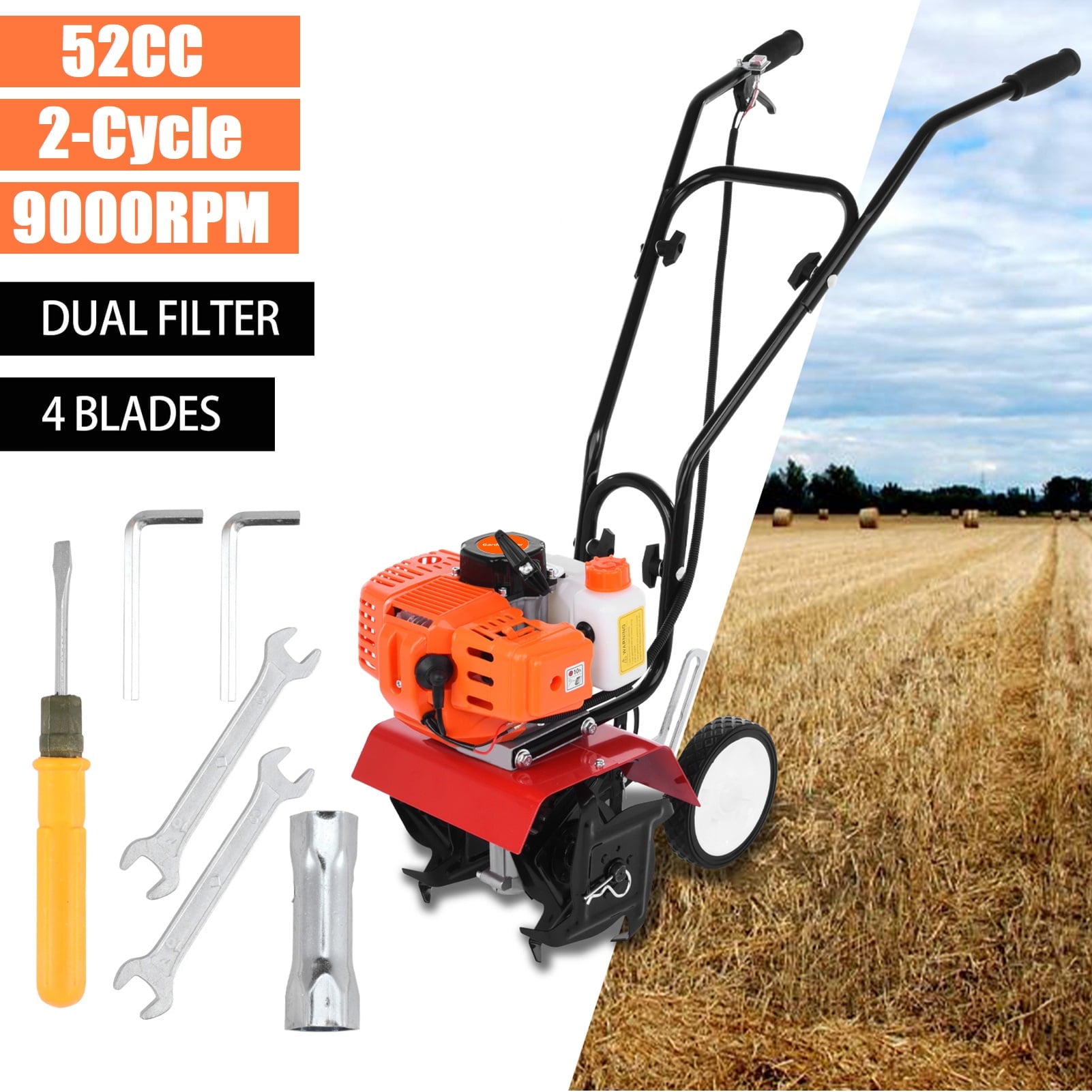 Aqmeifen 52cc 2-Cycle 3HP Gas Power Walk Behind 7.9 Inch Garden ...