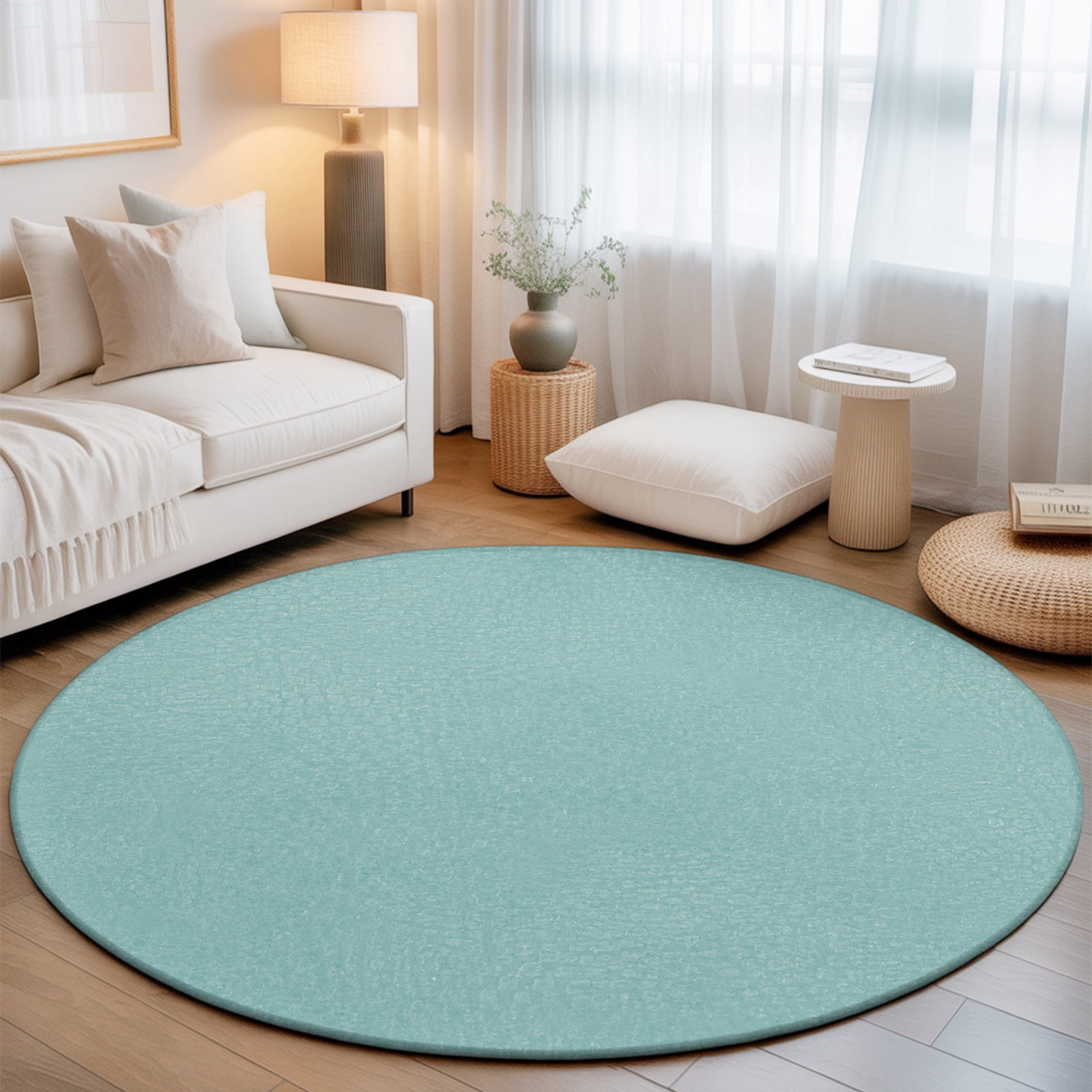 Aqua 5' Round Rug for Dining Table for 4 People Under Table Placement ...