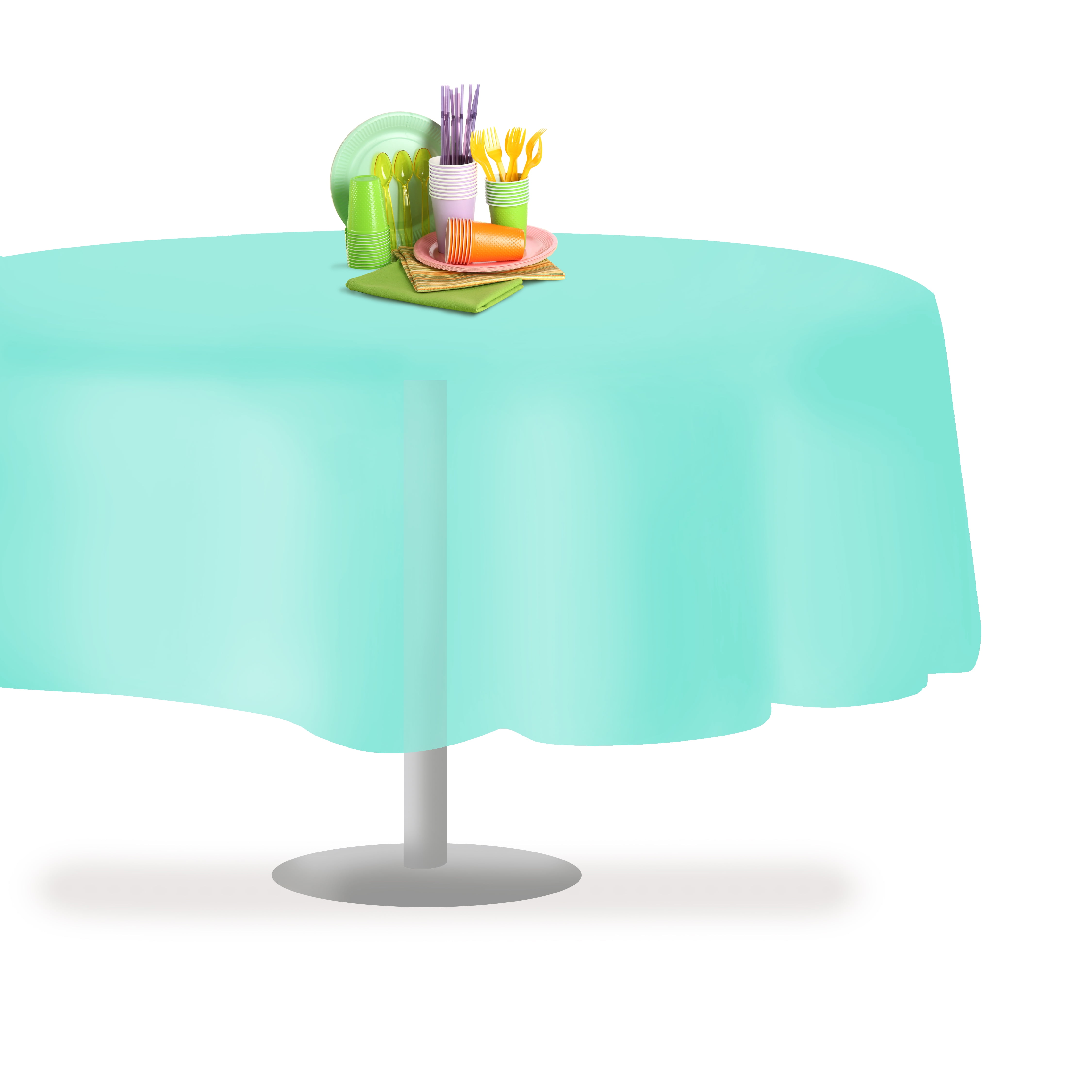 Aqua 6 Pack Premium Disposable Plastic Tablecloth 84" Inch Round Table ...