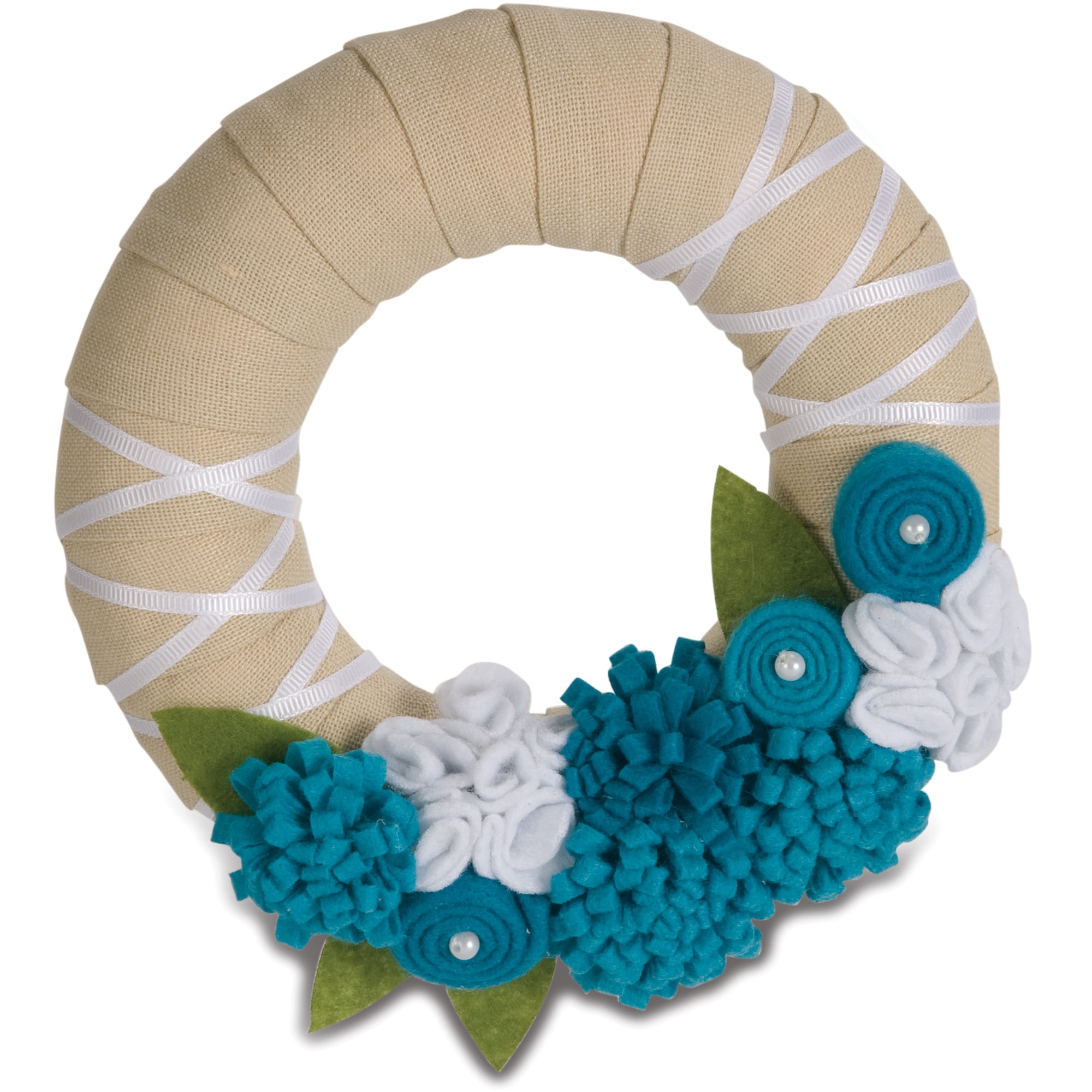 Pavilion- Burlap Colored 6" Wreath with Blue and White Floral Spring ...