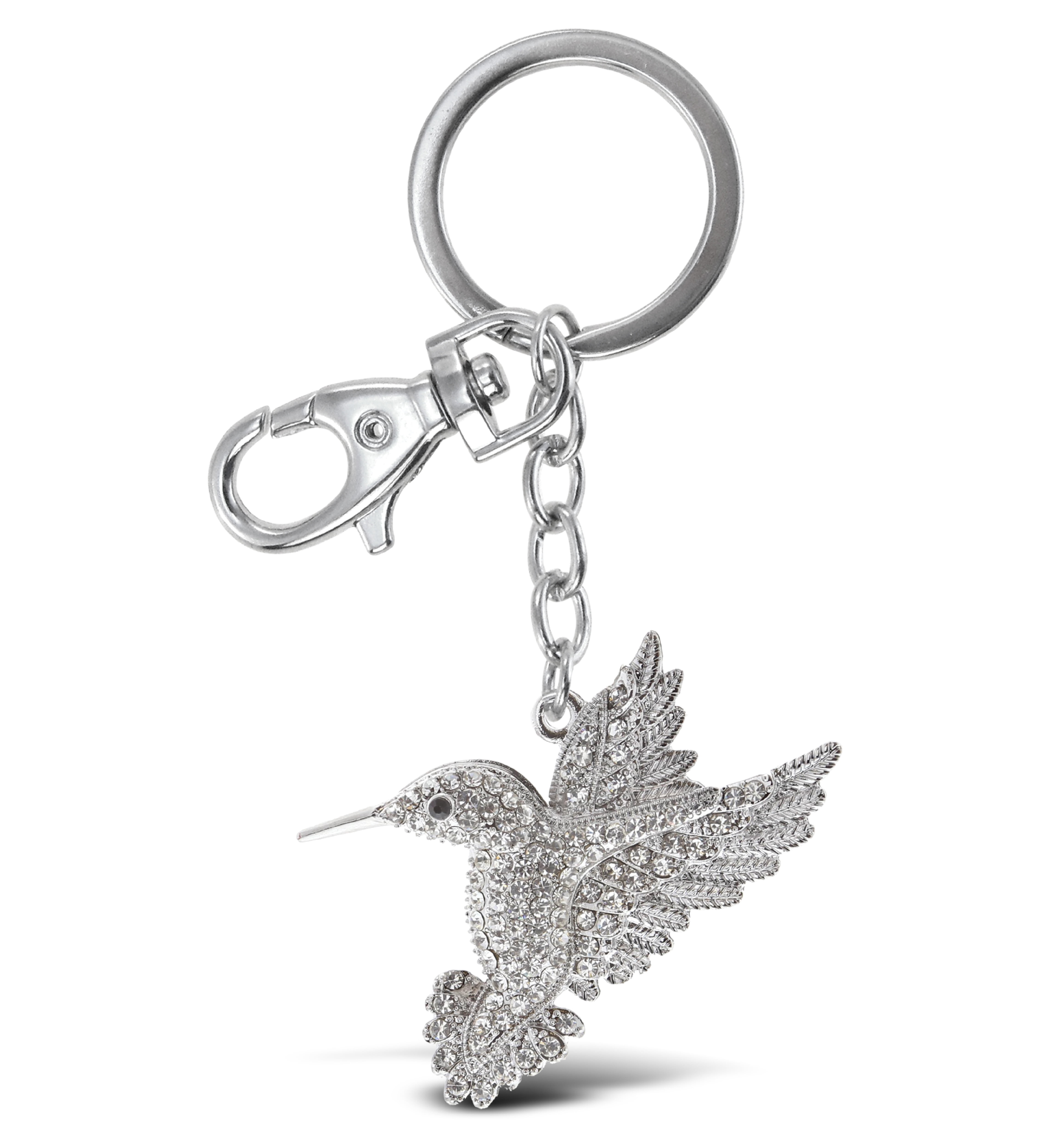 Aqua 79 Hummingbird Keychain - Silver 3D Sparkly Bird Charm Rhinestones ...